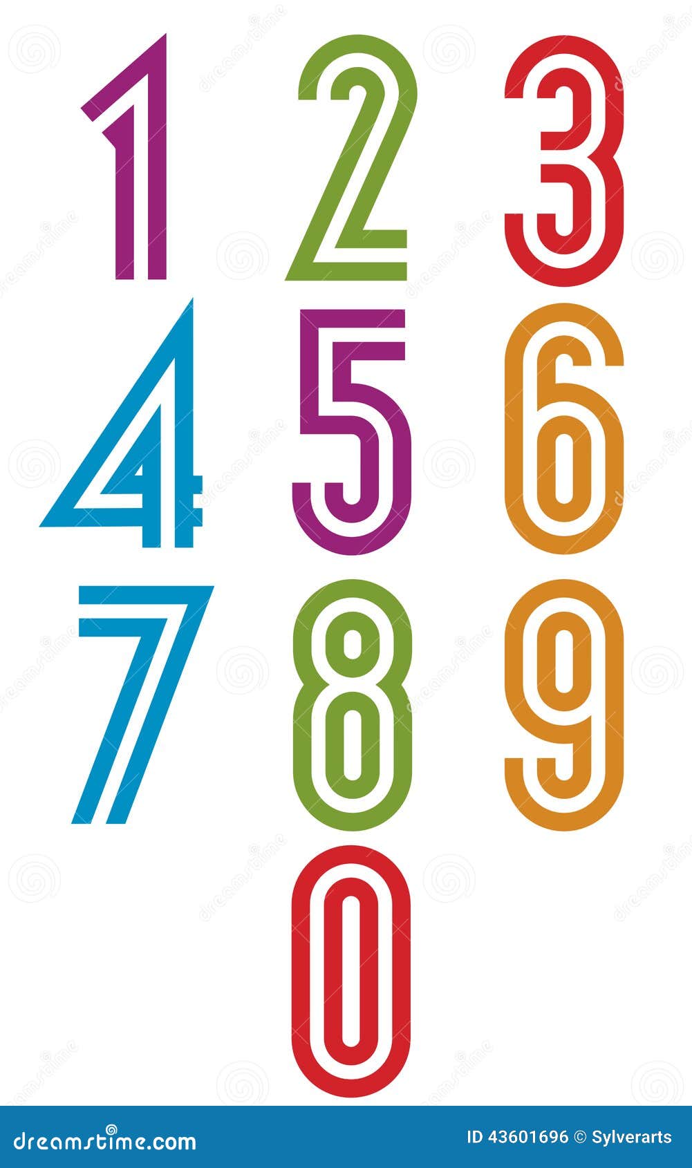 Double Stripes Funky Numbers Set. Stock Vector - Illustration of serif ...