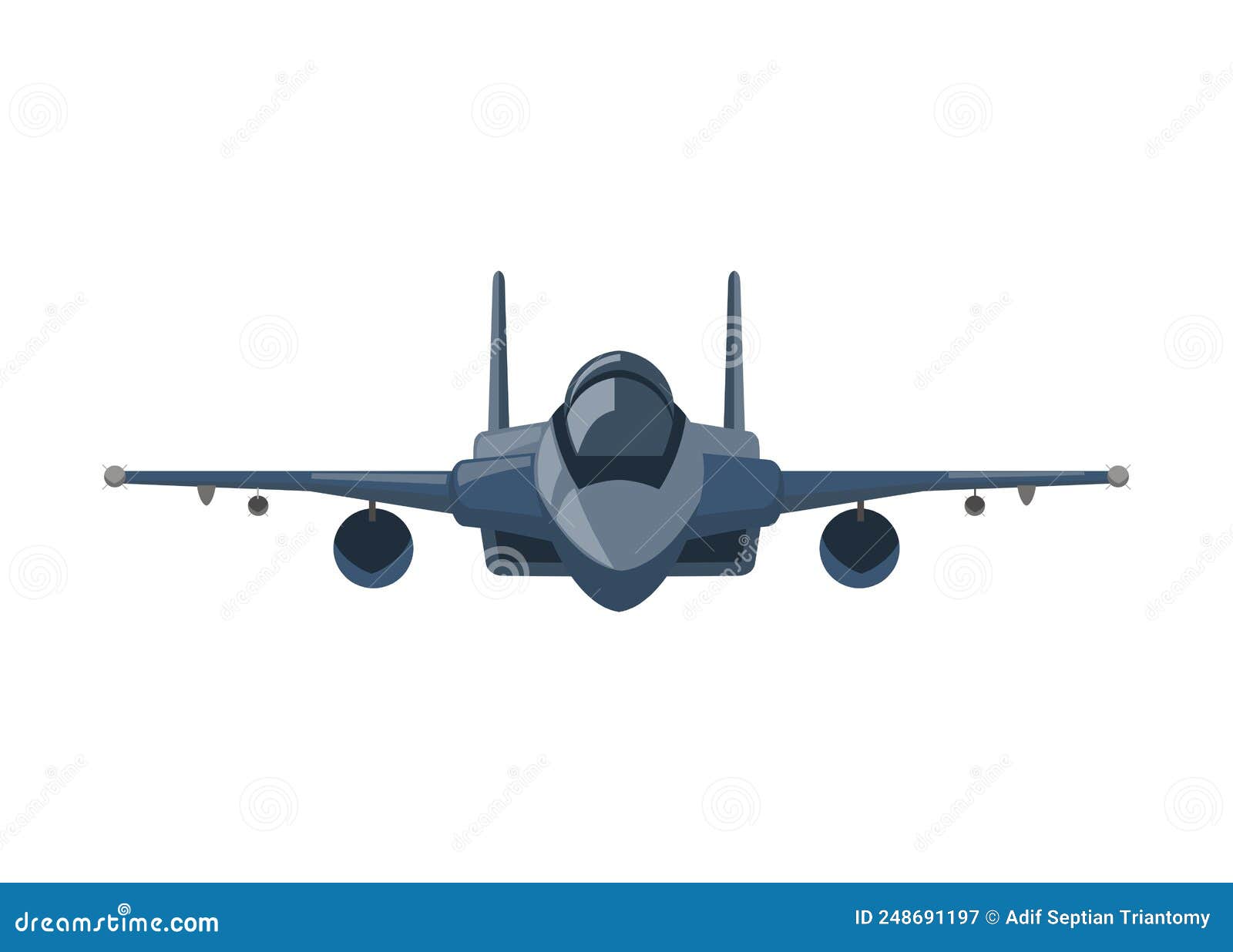 Double Tail Jet Fighter. Simple Illustration. Front View. Stock Vector ...