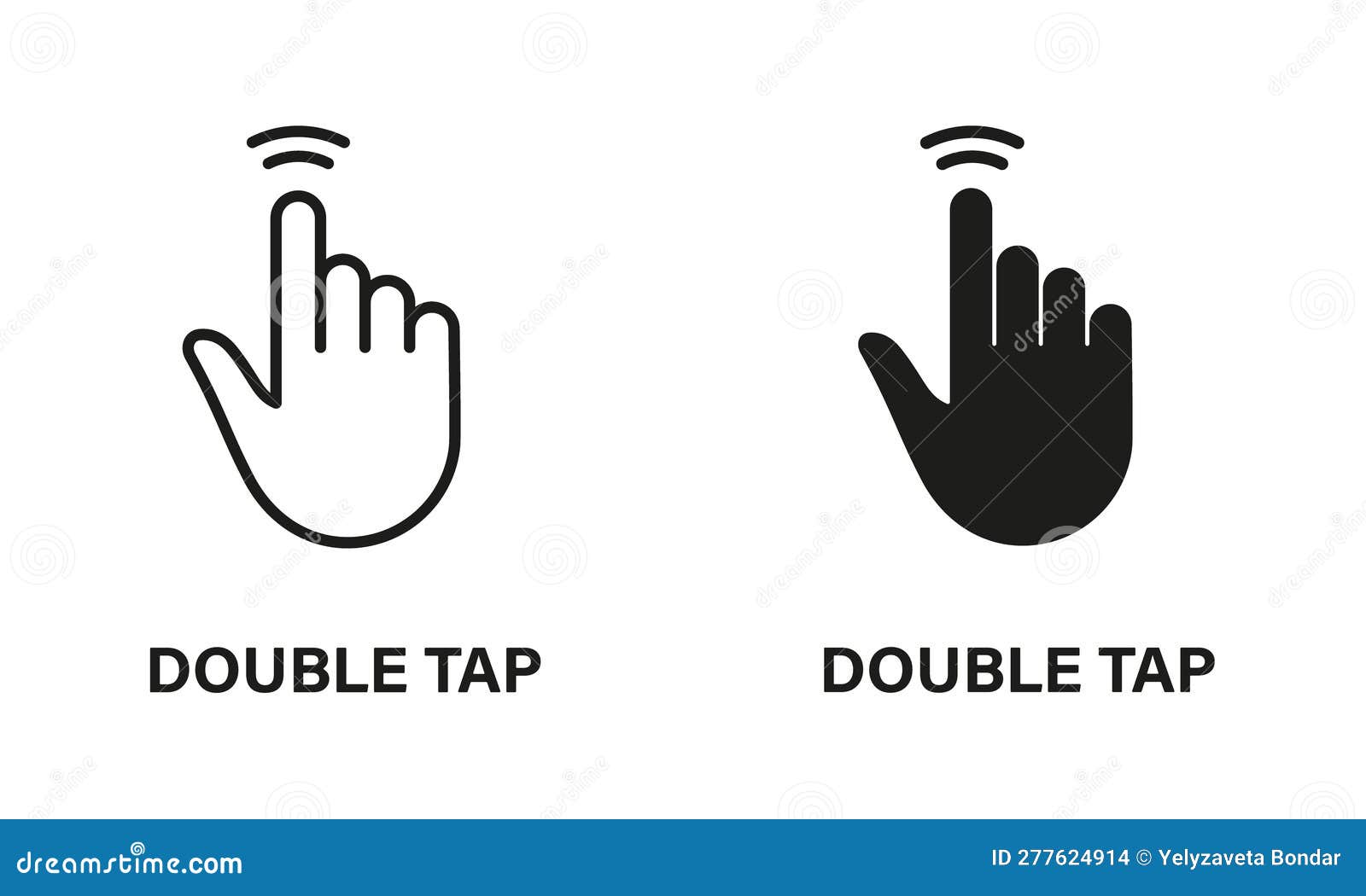 Double Tap Gesture, Hand Cursor of Computer Mouse Line and Silhouette ...