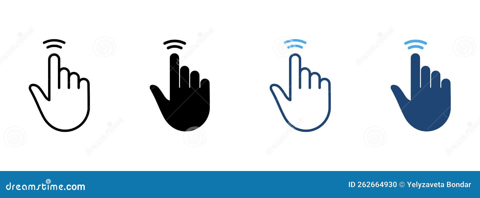 Double Tap Gesture Line and Silhouette Color Icon Set. Hand Cursor of ...