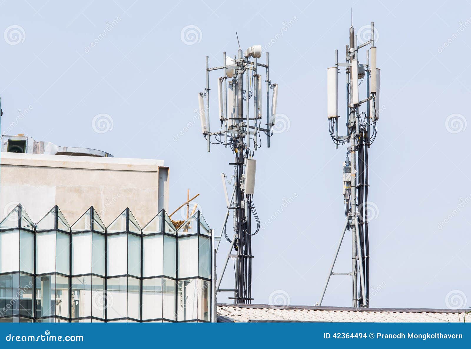 Double Telecommunication Tower on the Building Stock Photo - Image of ...