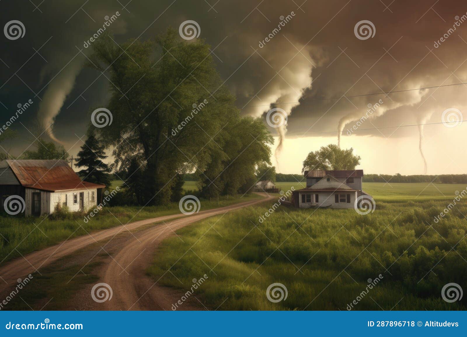 Double Tornadoes Twisting Across a Rural Landscape Stock Photo - Image ...