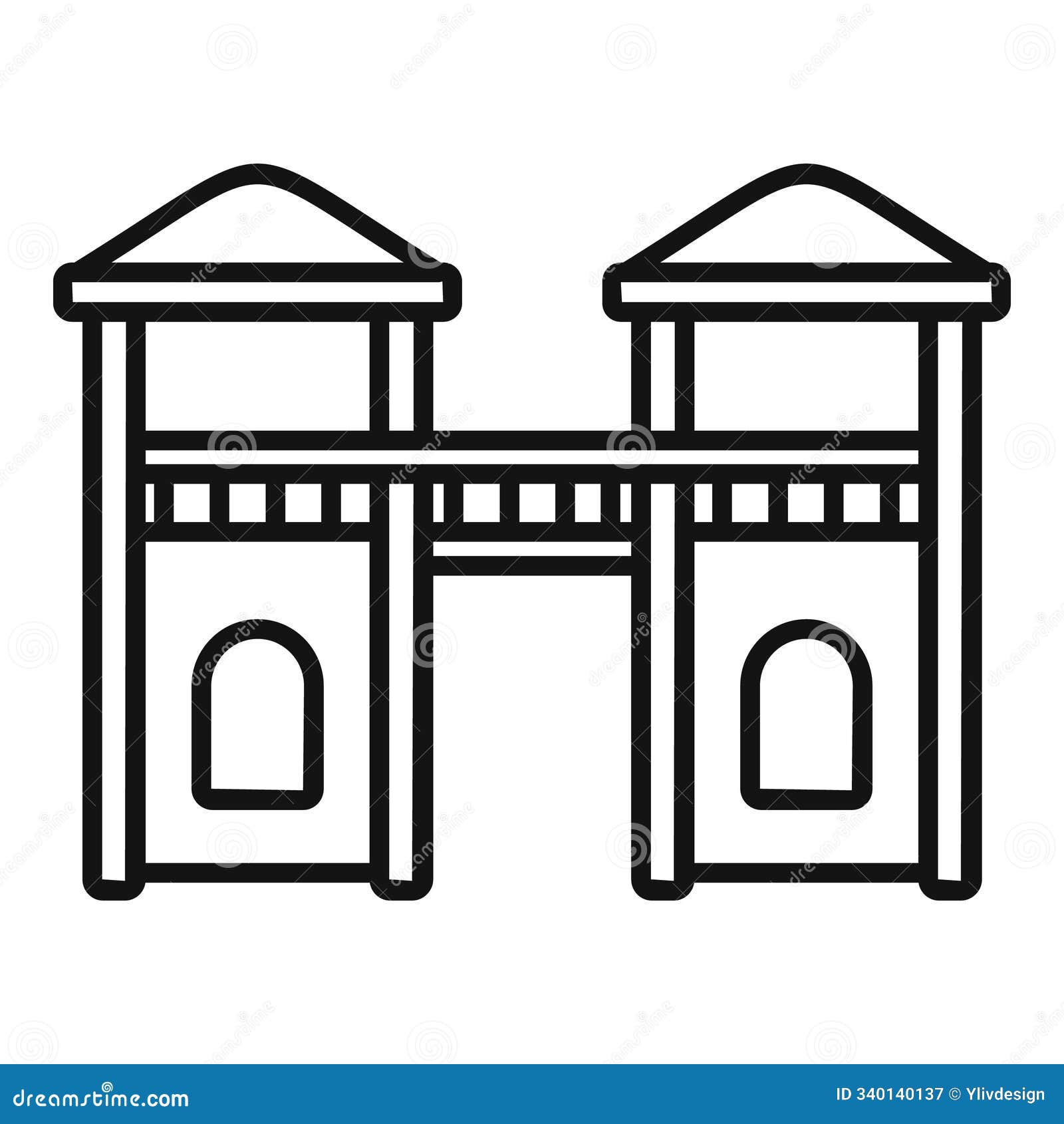 Double Tower Wooden Playground Structure Connecting with Bridge Outline ...