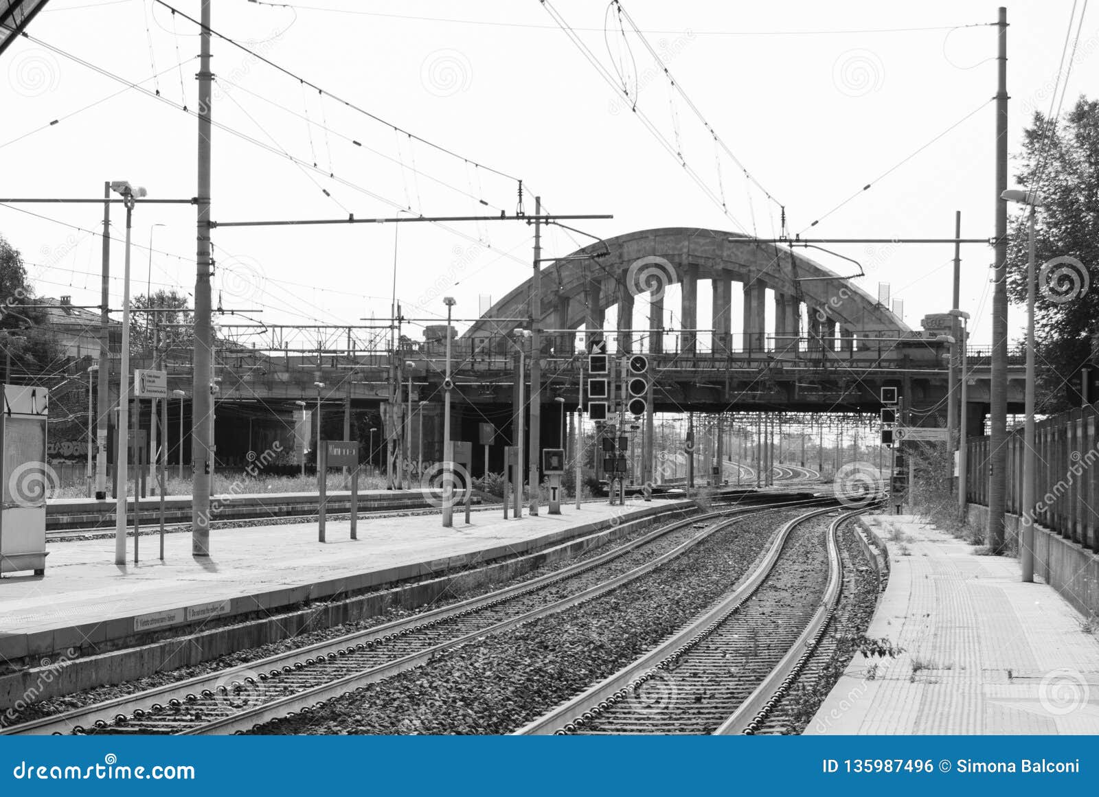 Double Train Tracks and Bridge Stock Photo - Image of departure ...