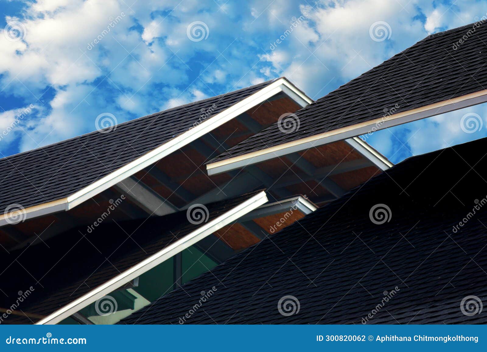 Double Triangle Roof Structure Design Against Blue Sky White Cloud ...