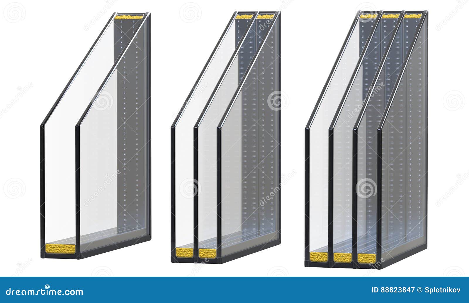 Double Triple And Quadruple Windows Insulated Glazing. 3D Render ...