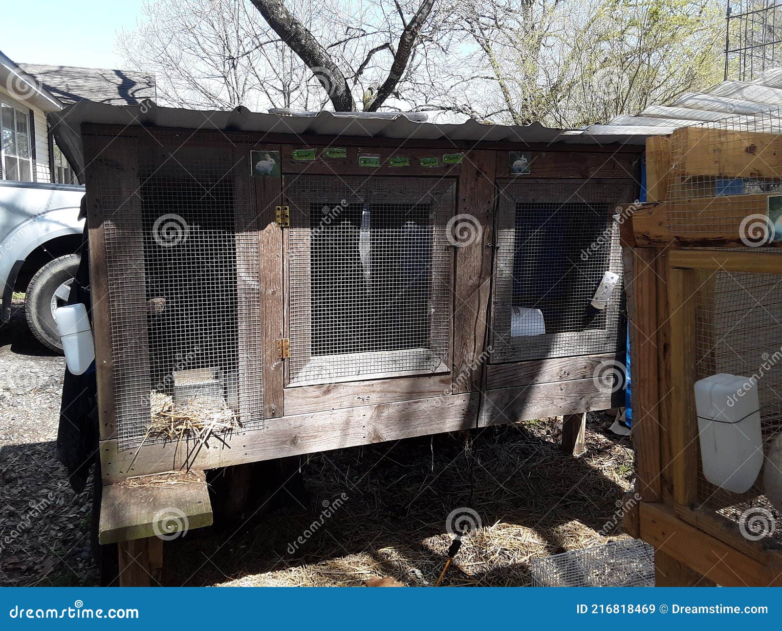 Double Unit Rabbit Cages Handmade Stock Image - Image of fence, house ...