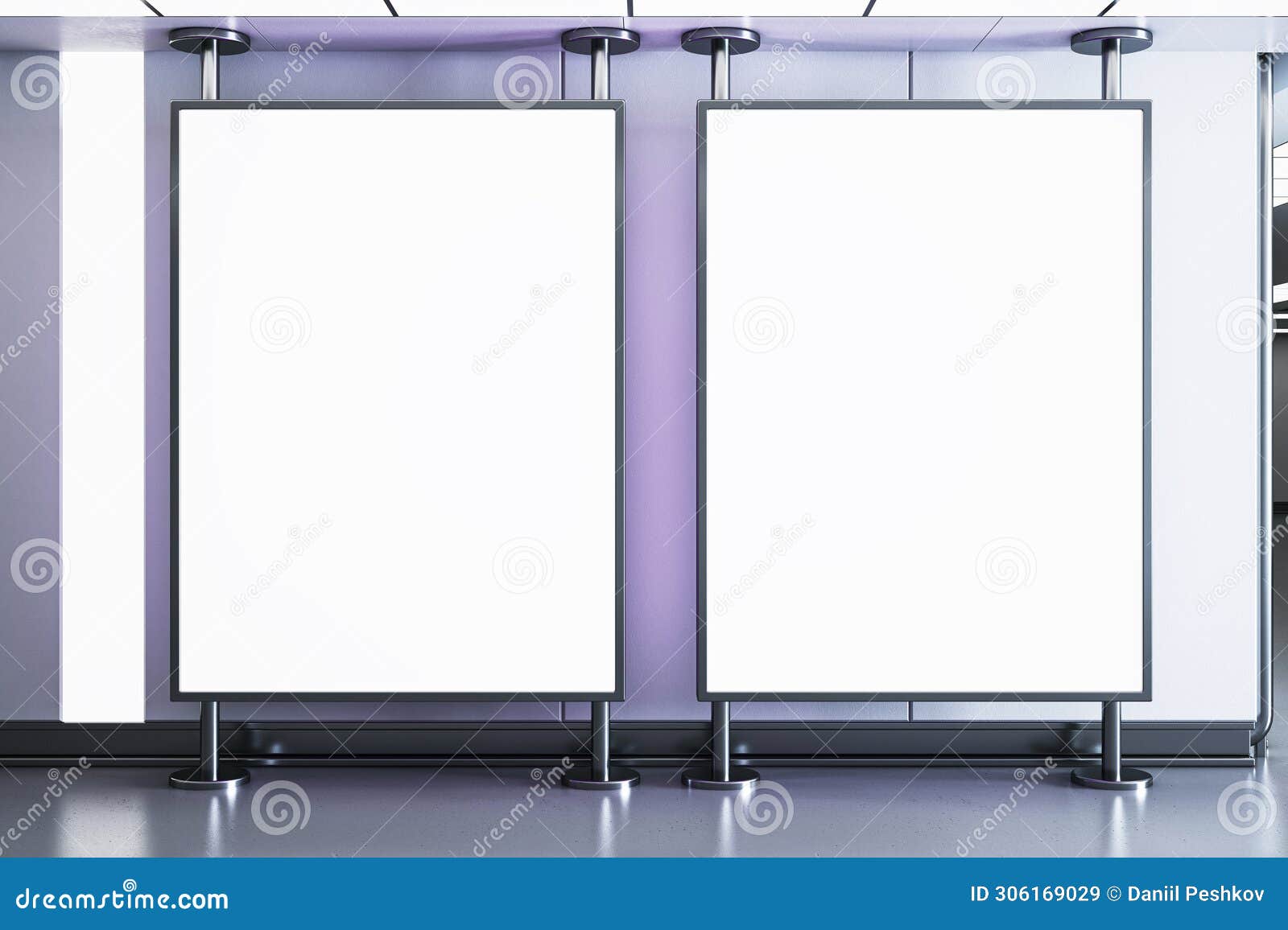 Double Vertical White Screens In Modern Mall Setting For Digital ...