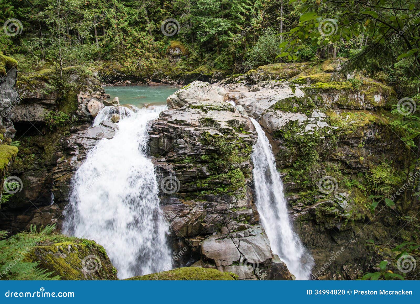 Double Waterfall stock photo. Image of green, horizontal - 34994820
