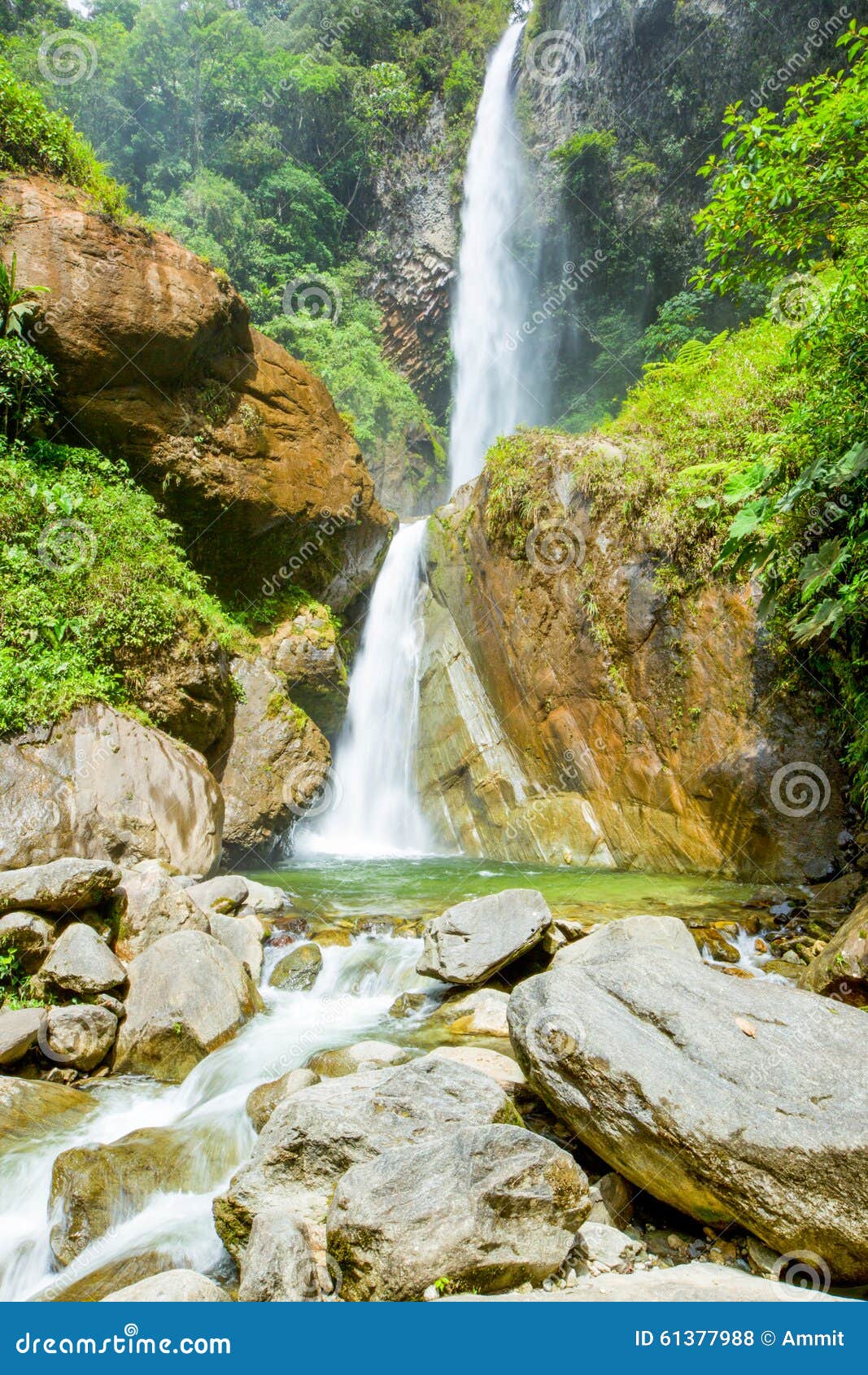 Double Waterfall on Machay River Ecuador Stock Photo - Image of sangay ...
