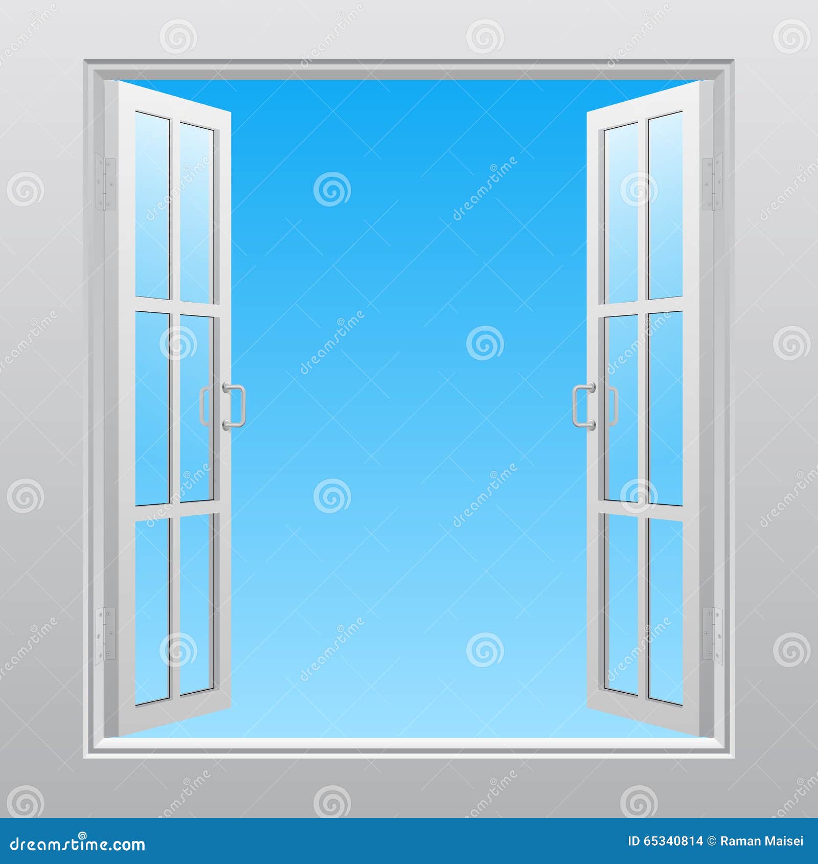 Double Window Frame, Striped Awning Canopy. Vector Illustration. Wooden ...