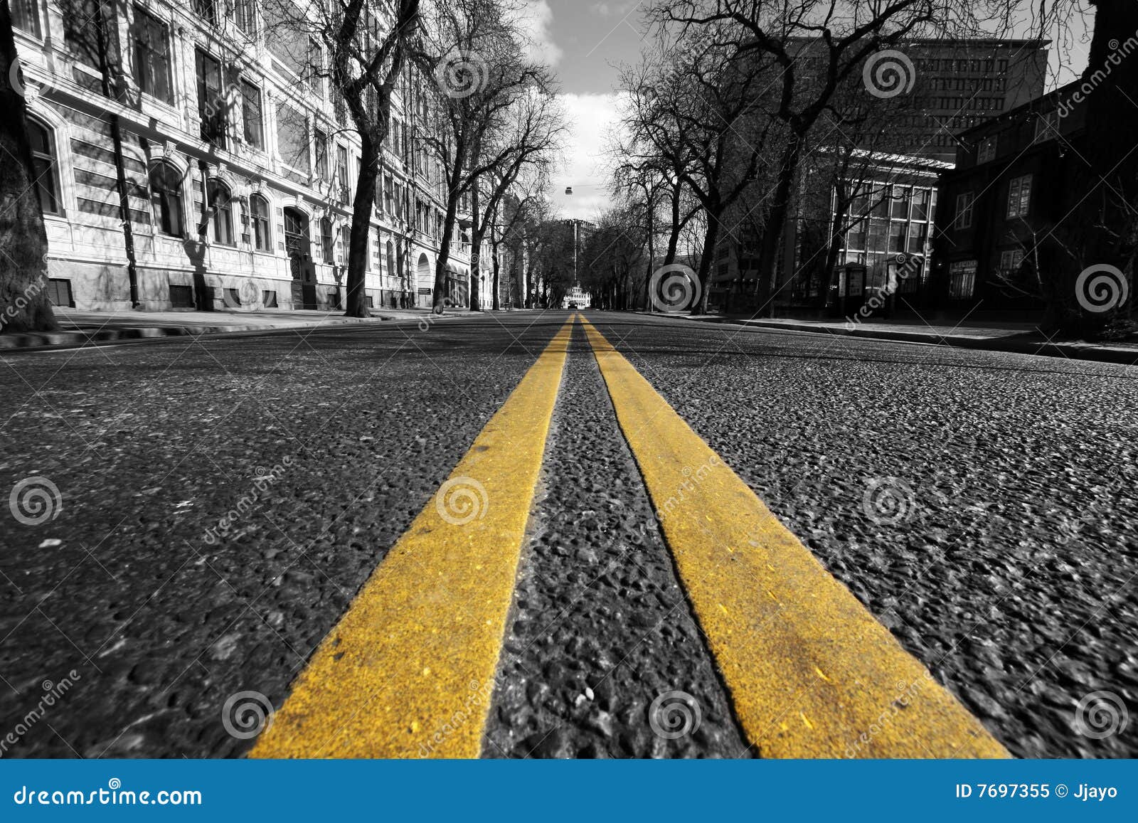 Double Yellow Lines On Deserted Street. Parking Restrictions Sunset ...