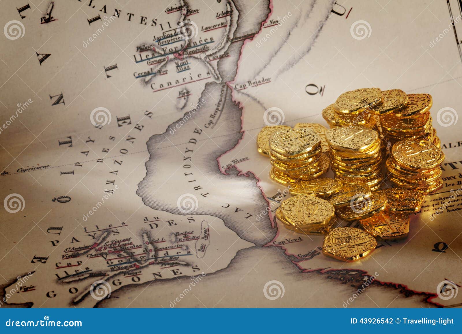 Doubloons and Treasure Map stock photo. Image of atlantis - 43926542