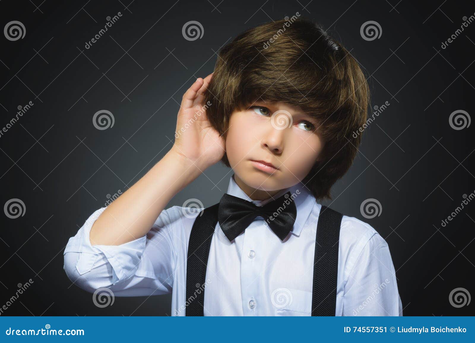 Doubt, Expression and People Concept - Boy Thinking Over Gray ...