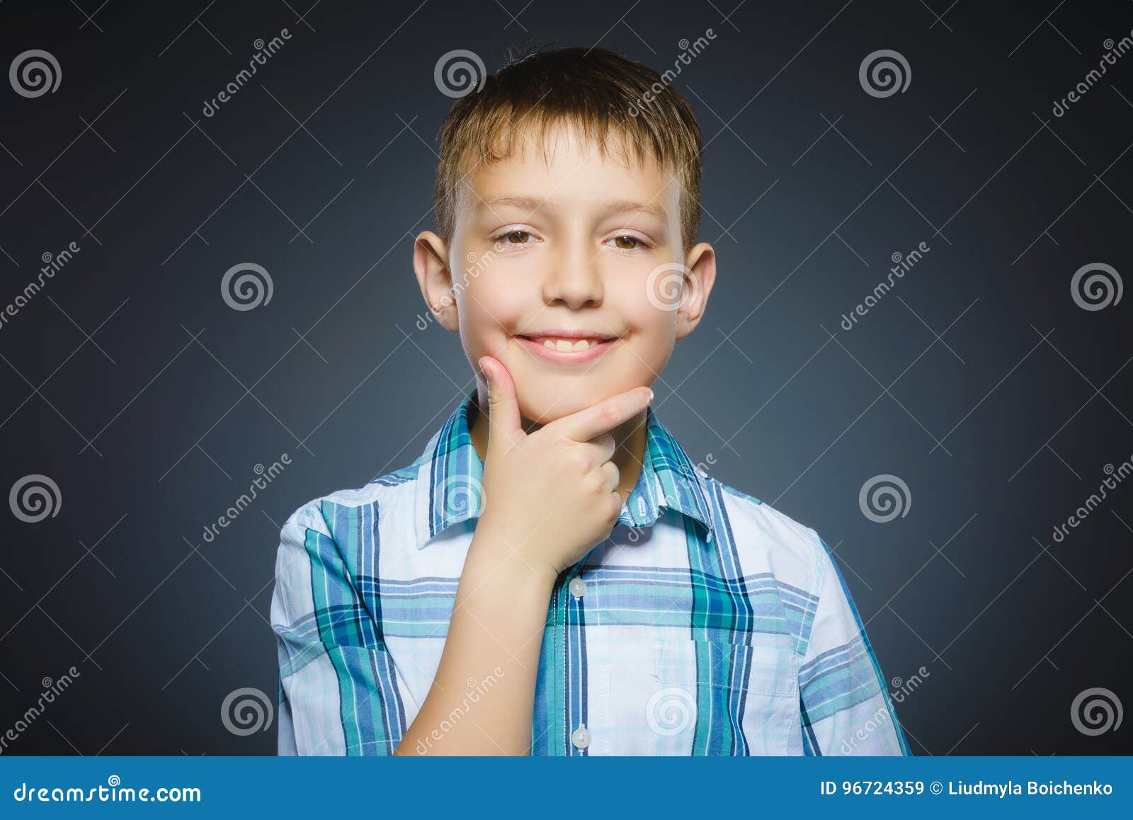 Doubt, Expression and People Concept - Boy Thinking Over Gray ...