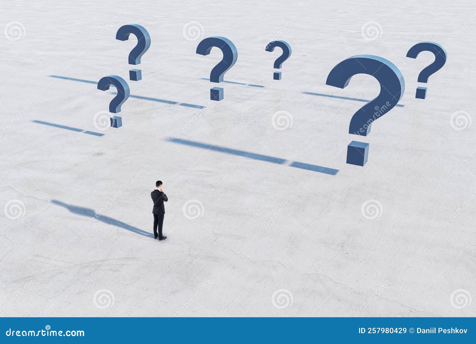 Doubt and Fear Concept with Businessman Back View on Empty Concrete ...