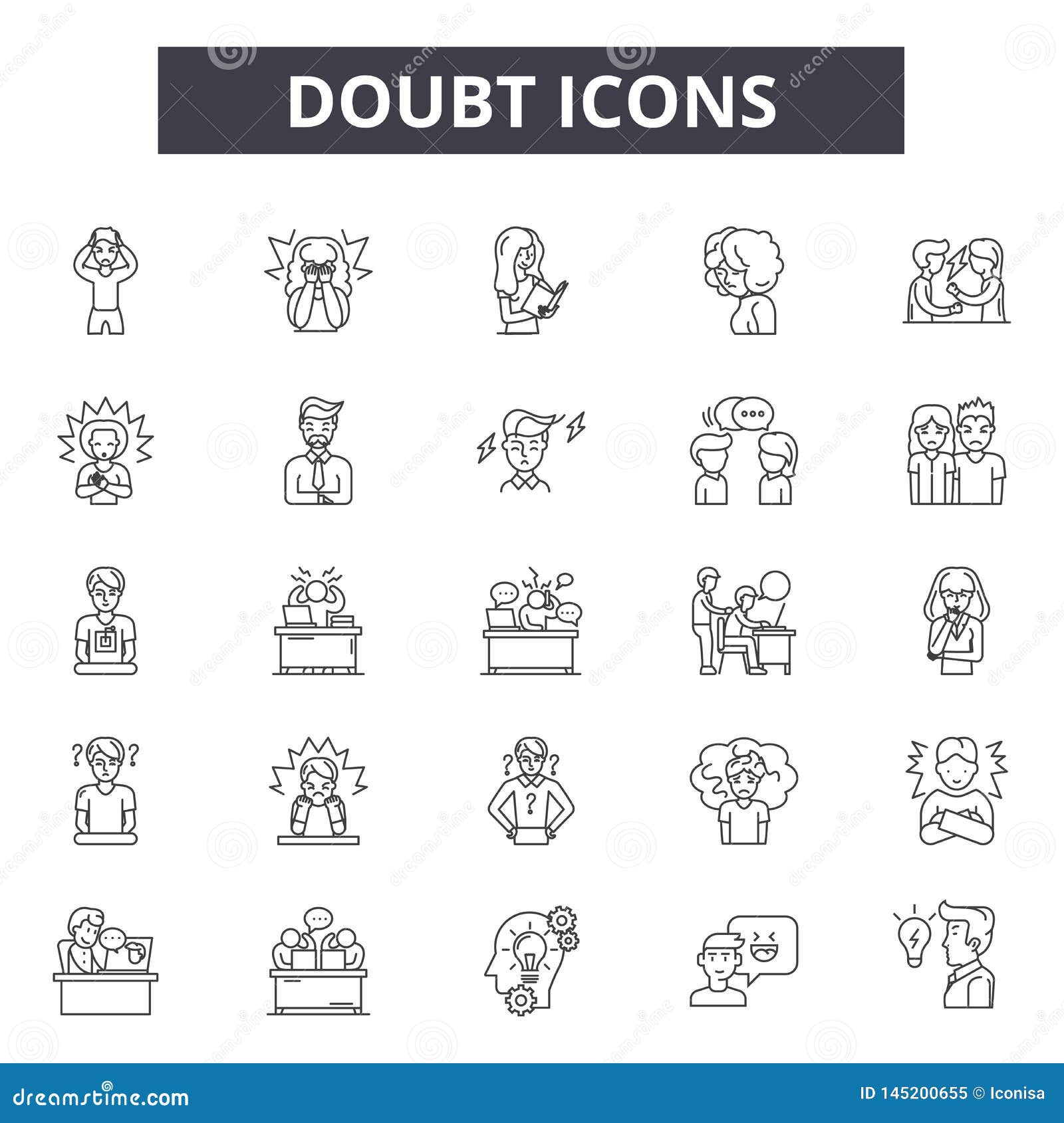 Doubt Line Icons, Signs, Vector Set, Outline Illustration Concept Stock ...