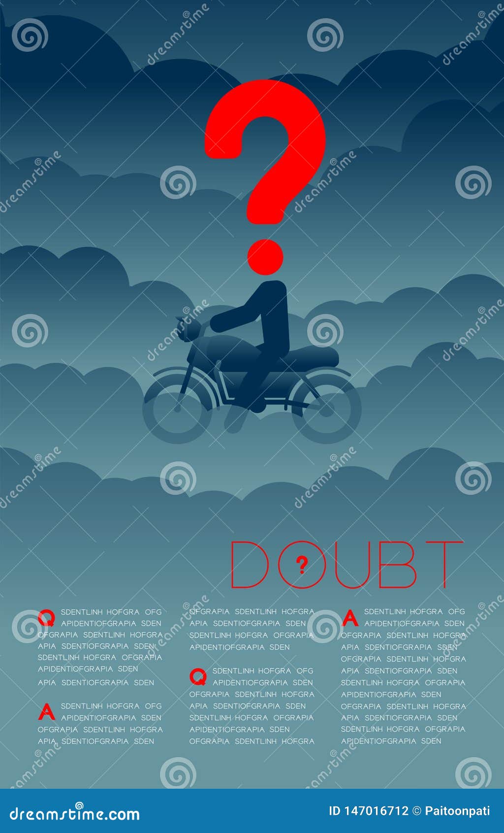 Doubt Man and Motorcycle with Question Mark Icon Pictogram Blue and Red ...