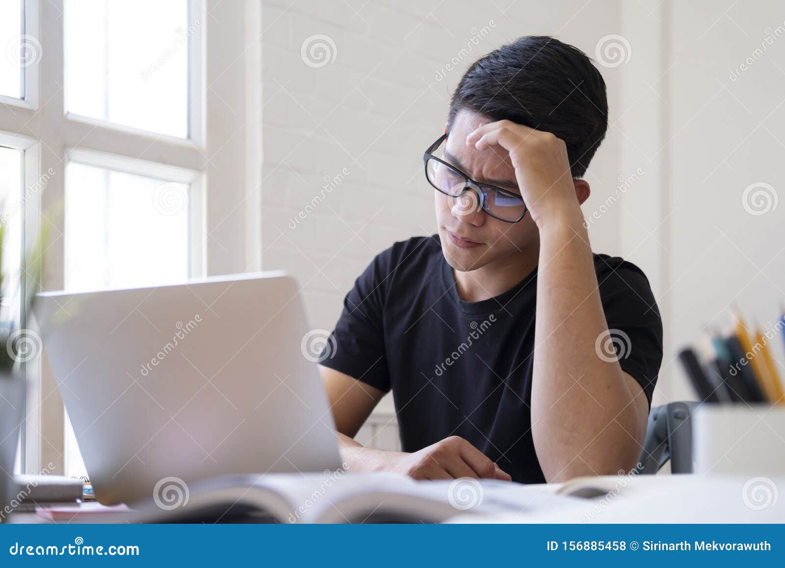 Doubt Student Working on Homework or Research Work Stock Photo - Image ...