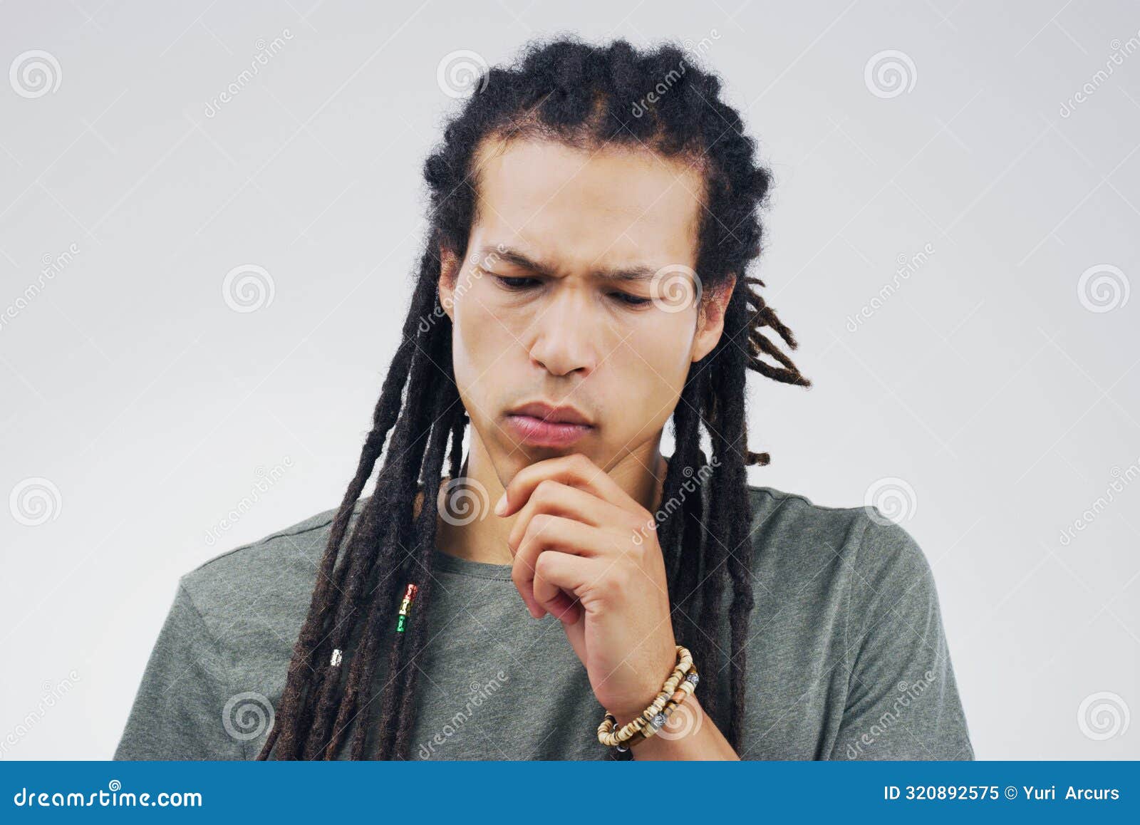 Doubt, Thinking and Question with Man in Studio on White Background for ...
