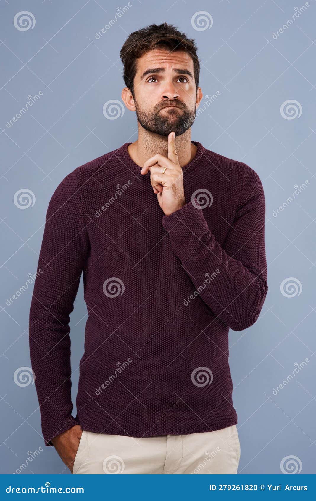 Doubt, Thinking and Thoughtful Man in Studio with Unsure, Uncertain and ...