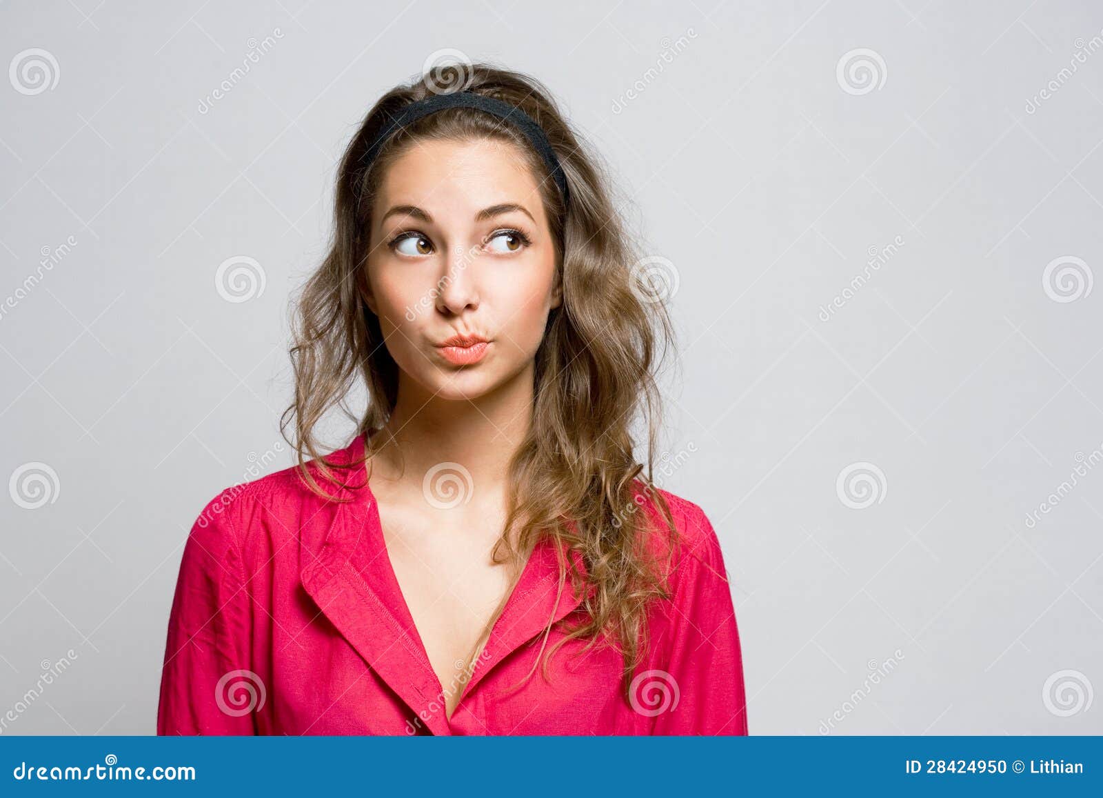 Doubtfu Young Brunette Woman. Stock Photo - Image of pondering ...