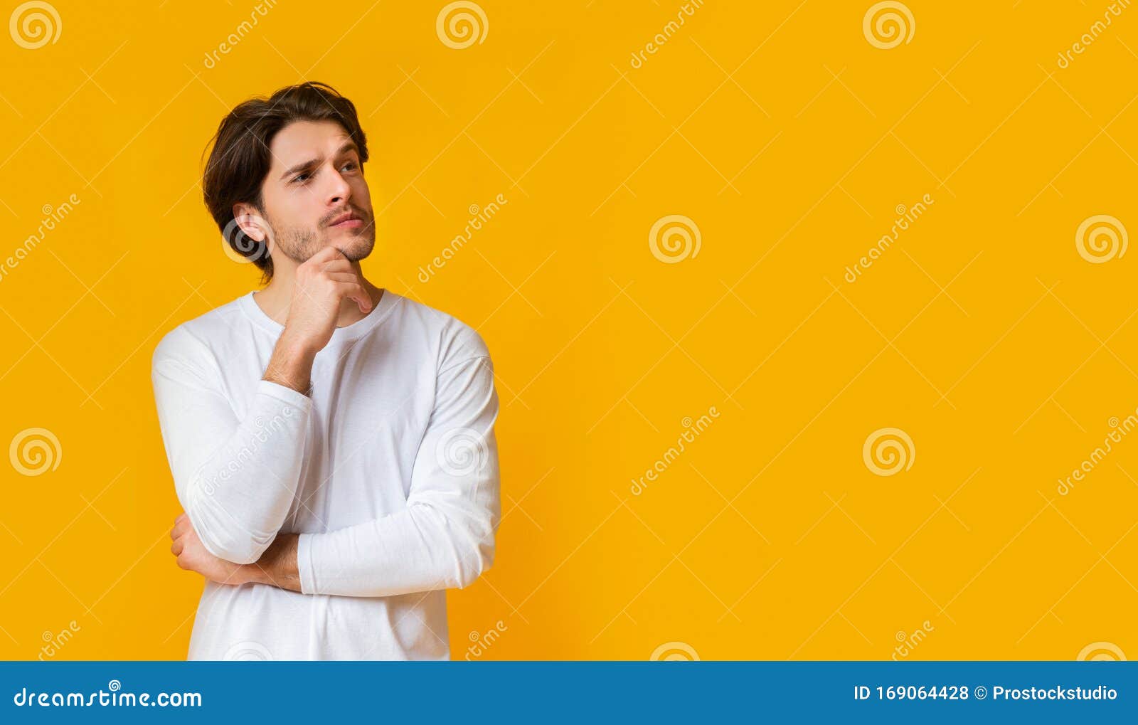 Doubtful Man Thinking about Something, Touching Chin with Thoughtful ...