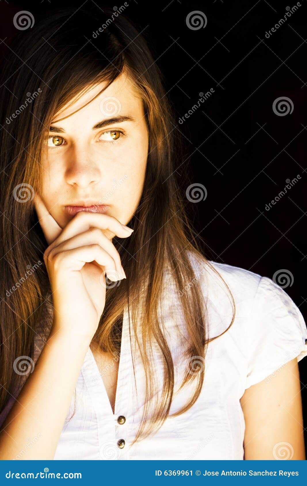 Doubtful woman stock image. Image of portrait, hand, black - 6369961