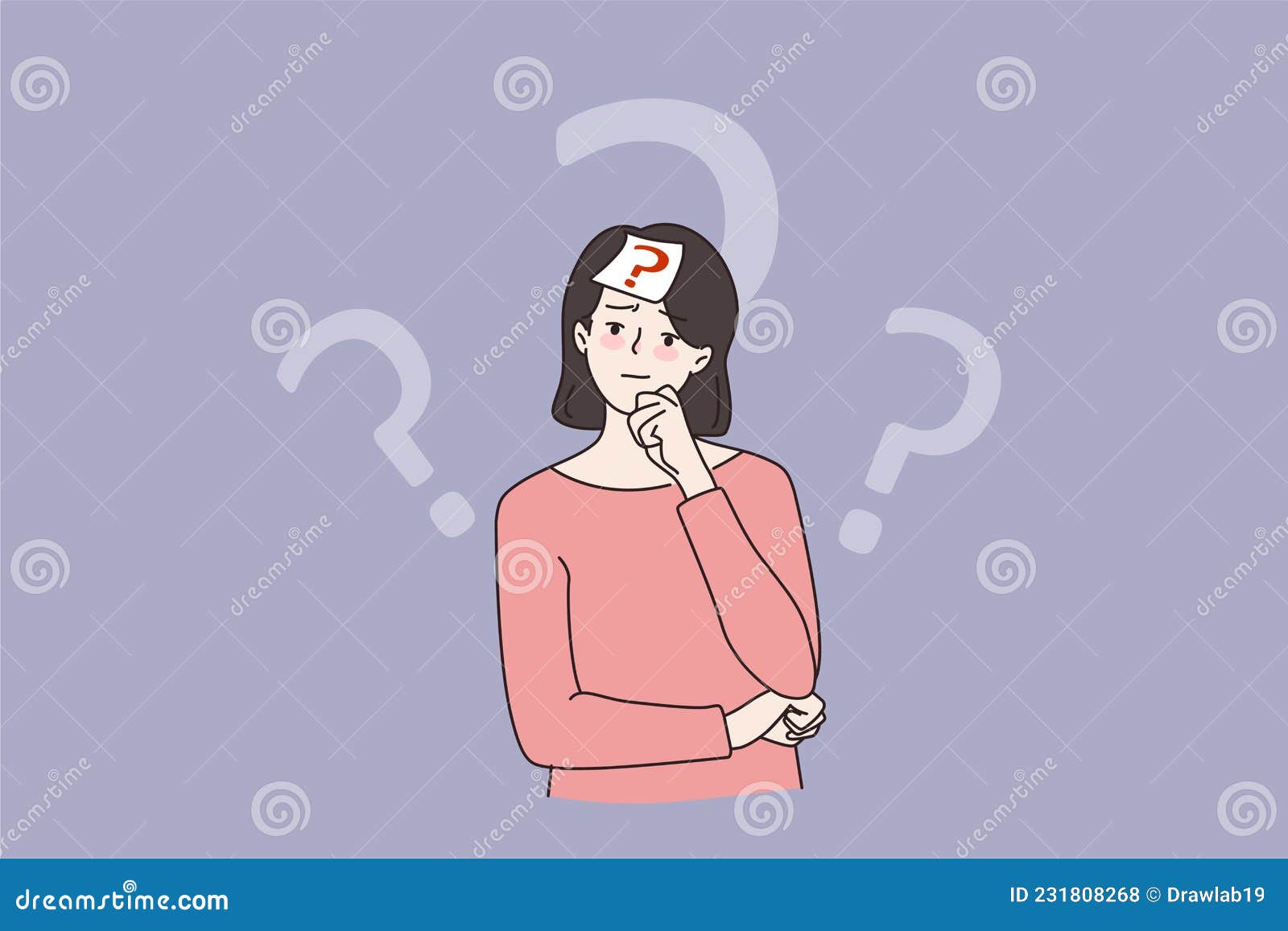 Doubtful Girl Thinking About Her Bad Grade Cartoon Vector ...