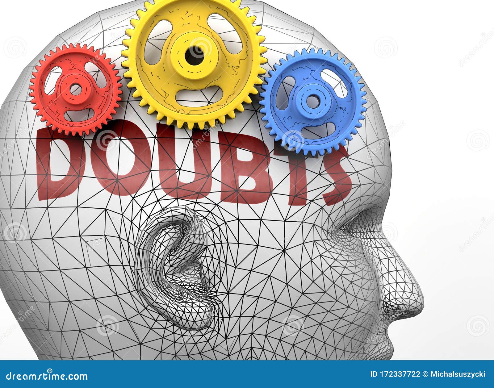 Doubts And Human Mind Pictured As Word Doubts Inside A Head To Symbolize Relation Between