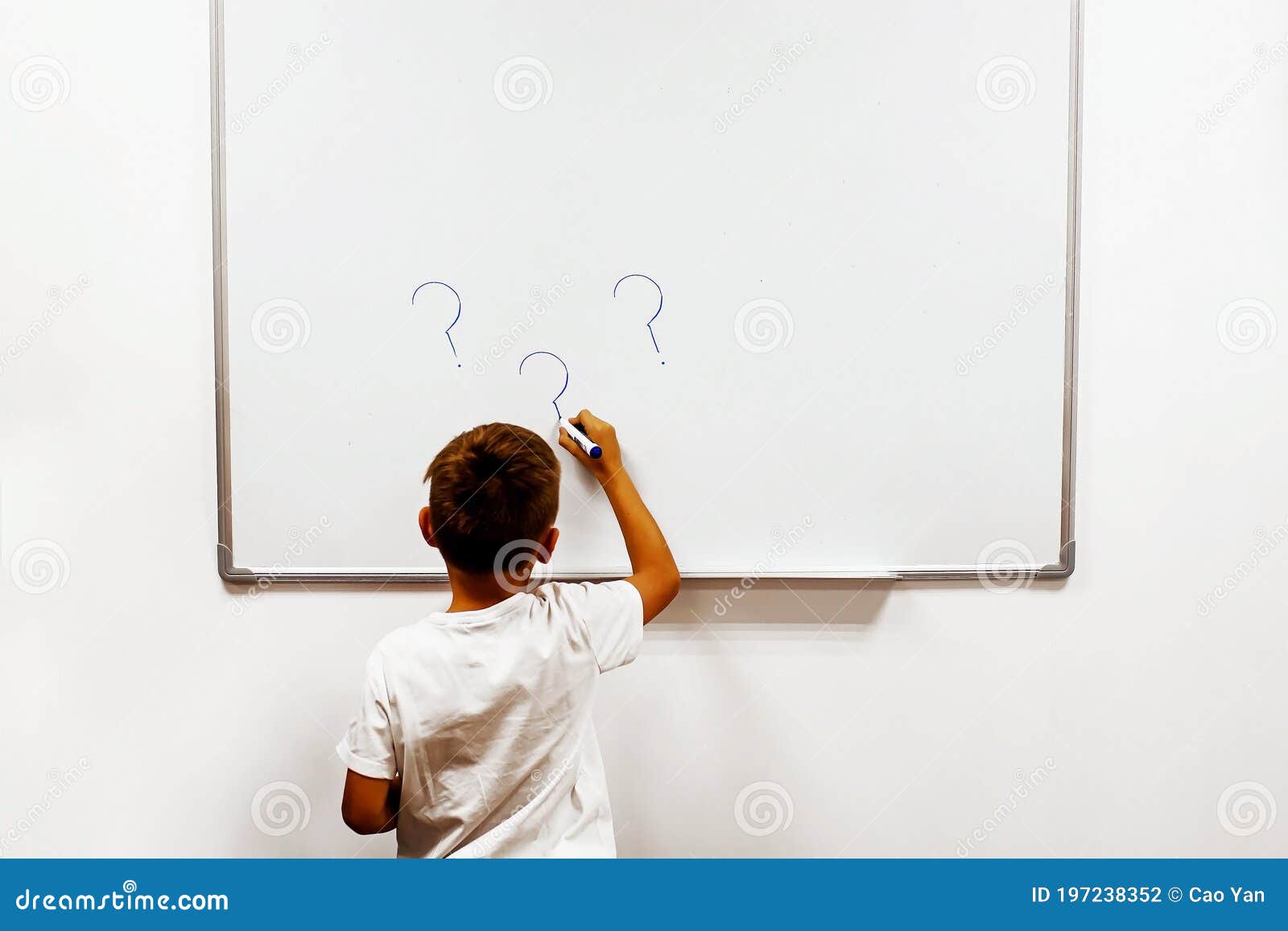 Doubts and Question Marks with Child Thinking at School Stock Photo ...
