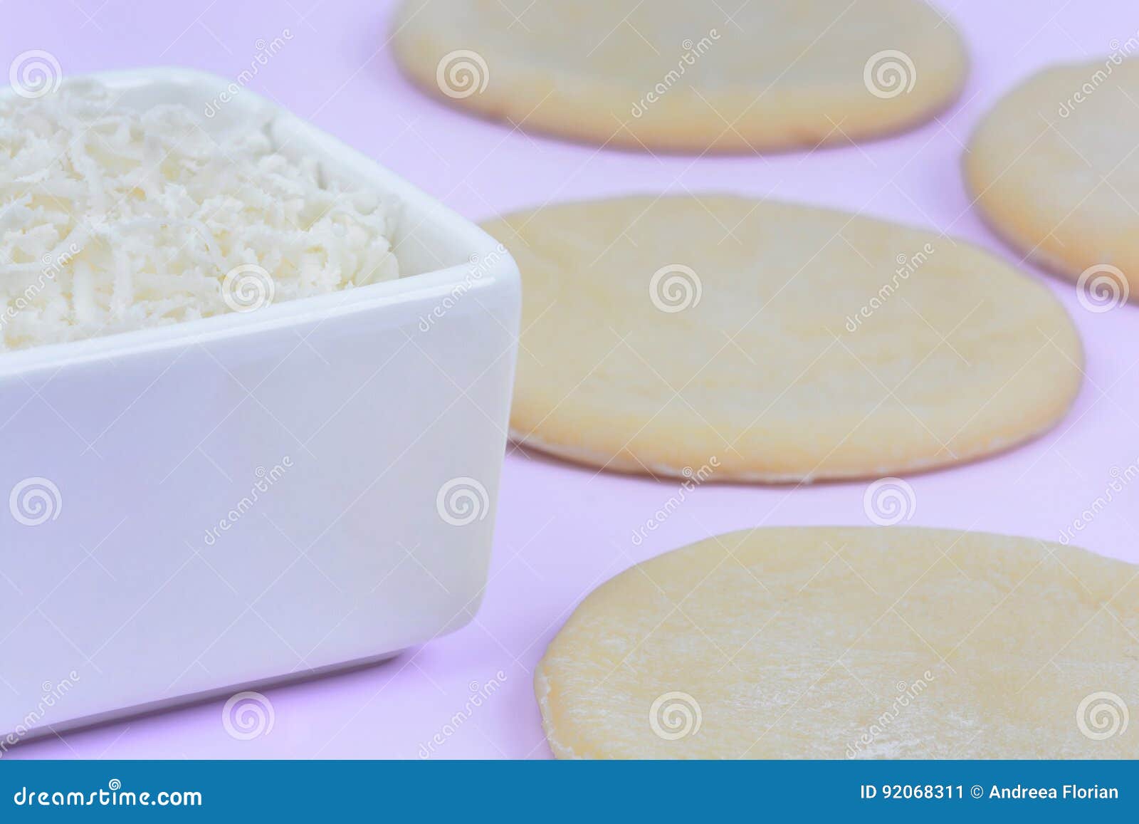 Dough and Cheese on Pink Background Stock Image - Image of round, wheat ...