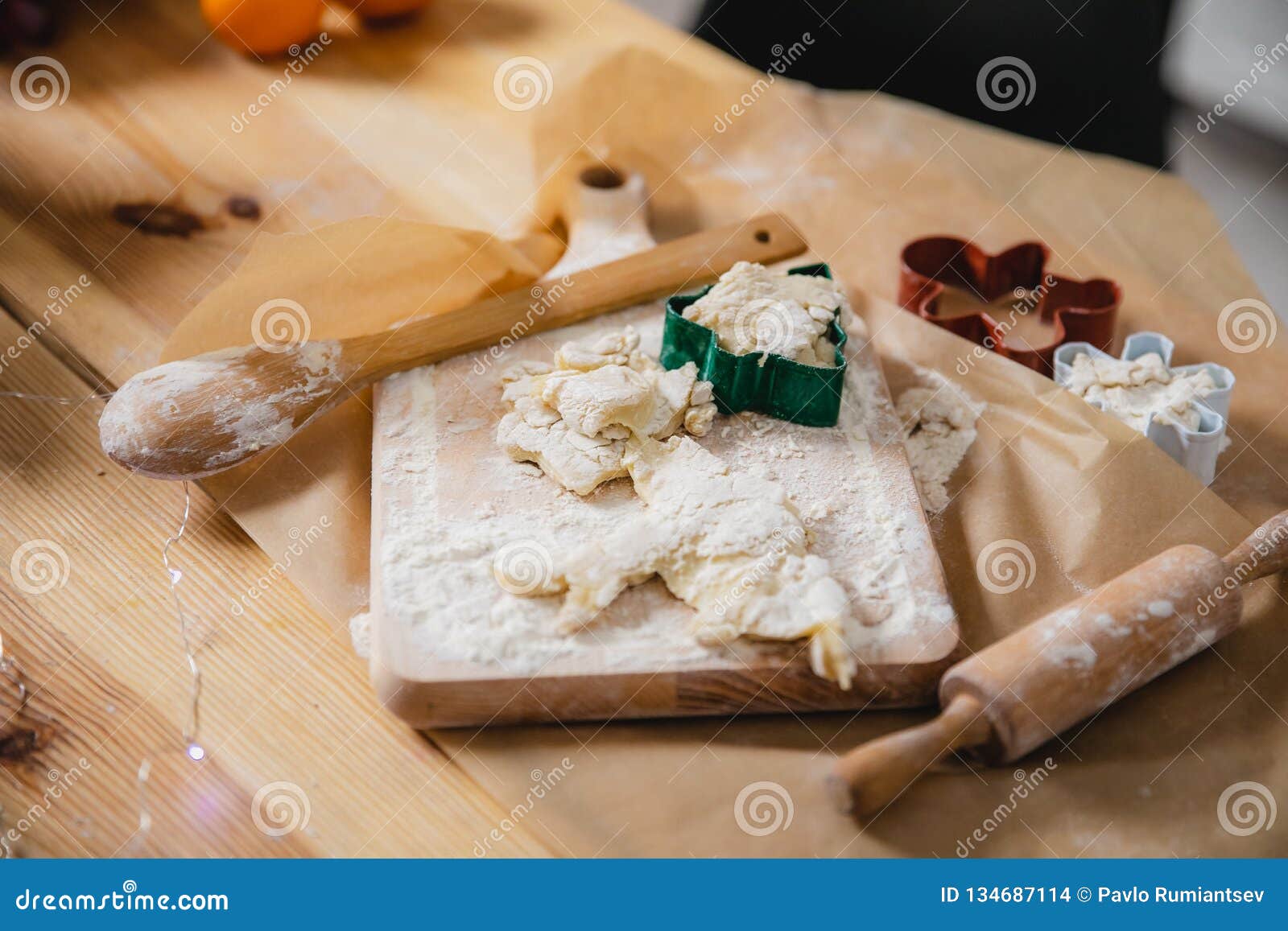 Dough, Flour and Mold for Making Christmas Cookies Stock Photo - Image ...