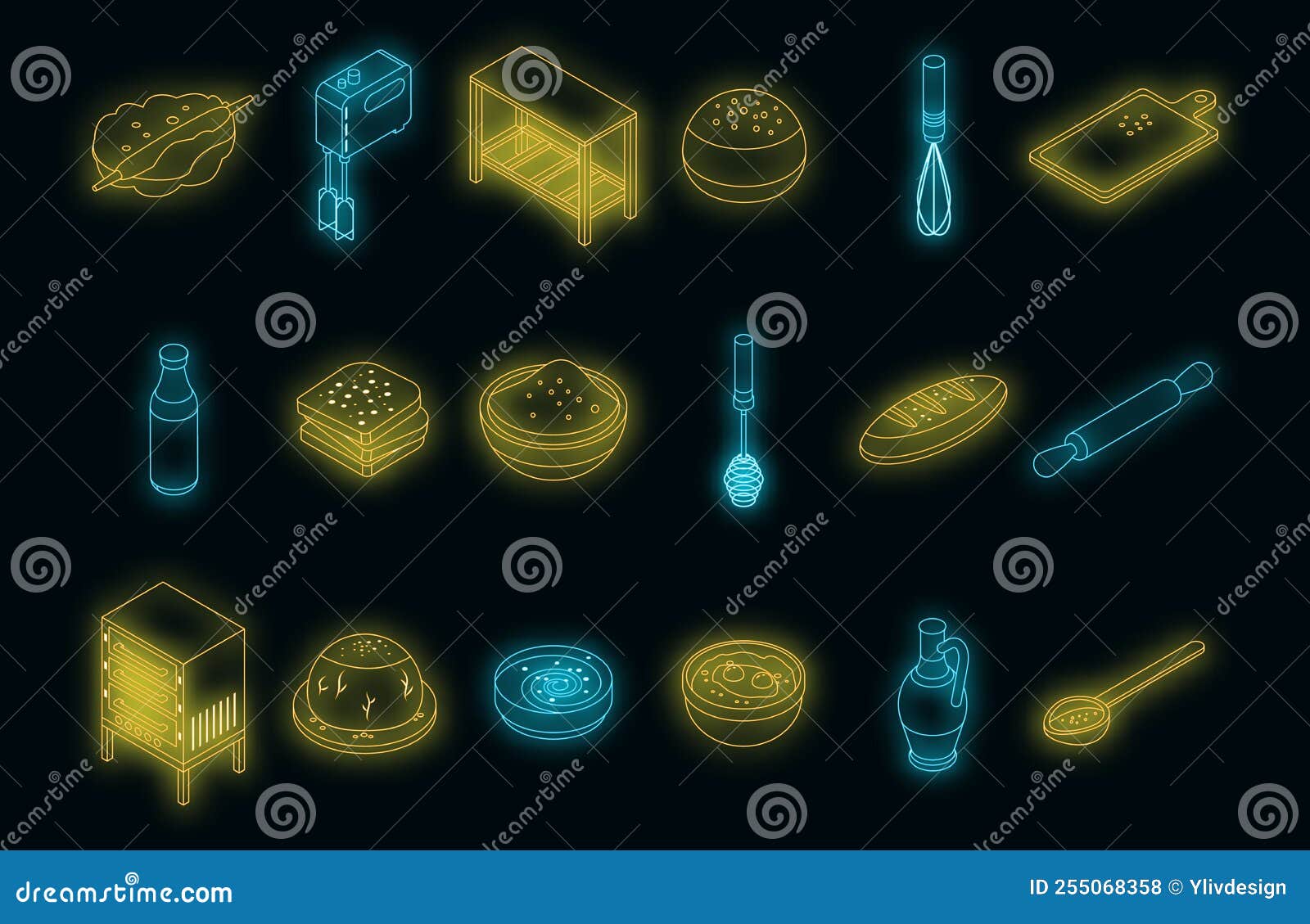 Dough Icons Set Vector Neon Stock Vector - Illustration of neon, food ...