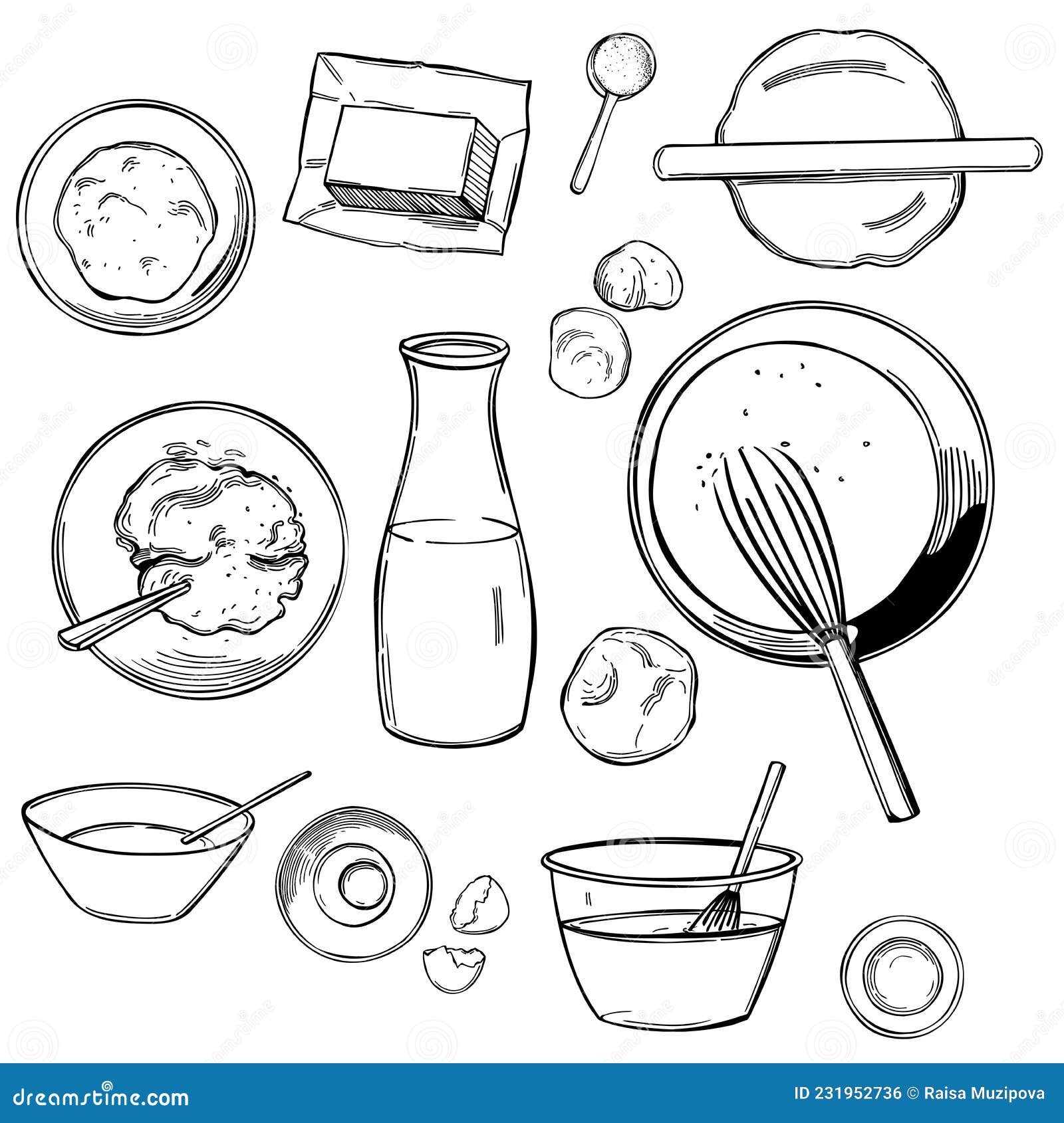 Dough Ingredients. Sketch Illustration Stock Vector - Illustration of ...