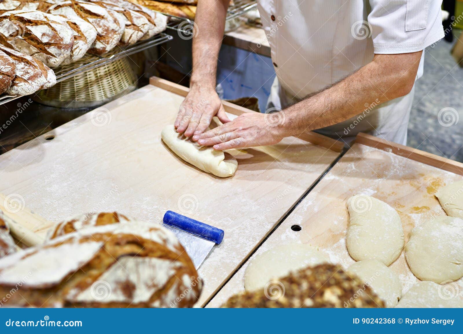 Dough Loaf Making in Bakery Stock Photo - Image of grain, hand: 90242368