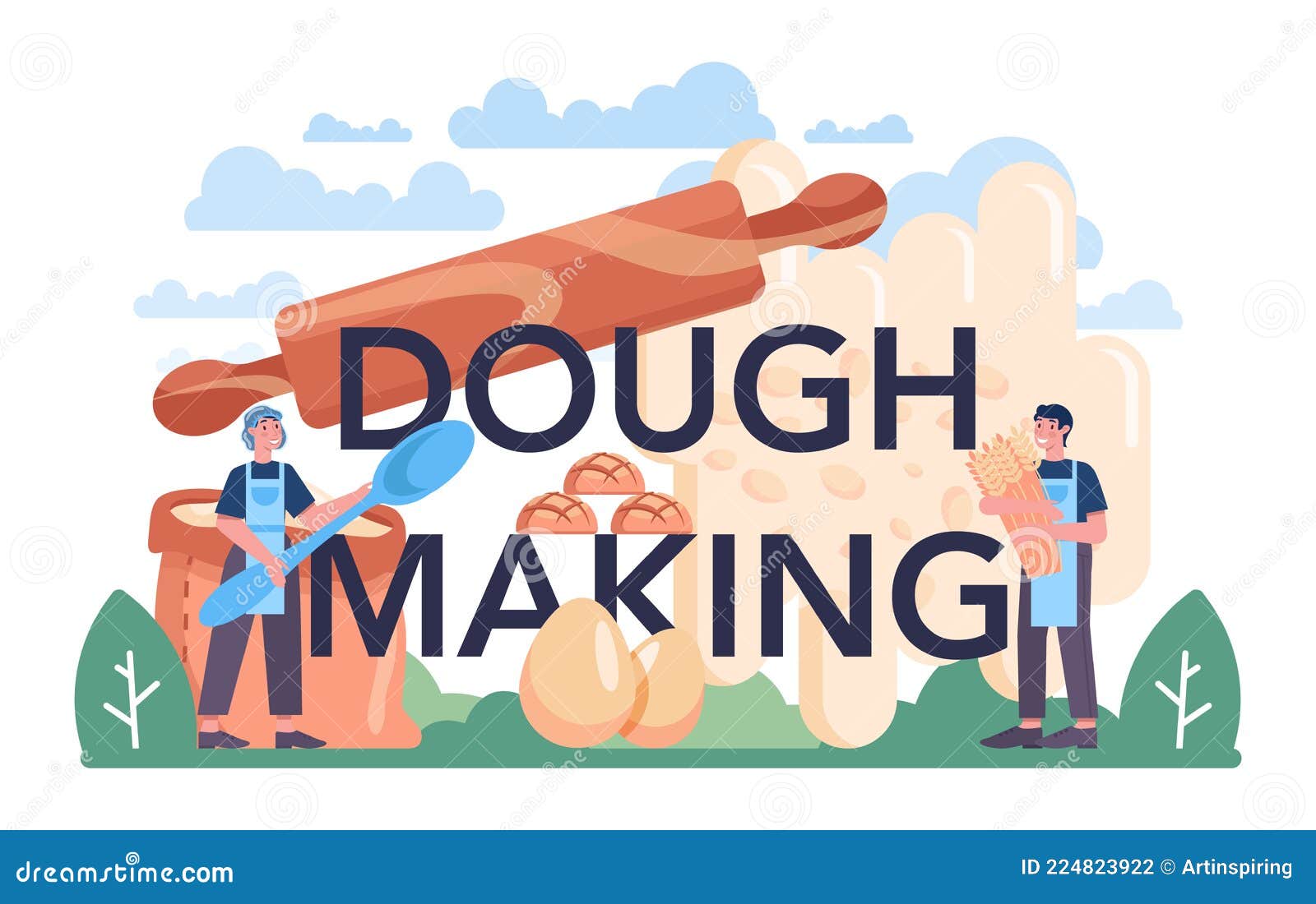 Dough Making Typographic Header. Baking Industry, Pastry Baking Process ...