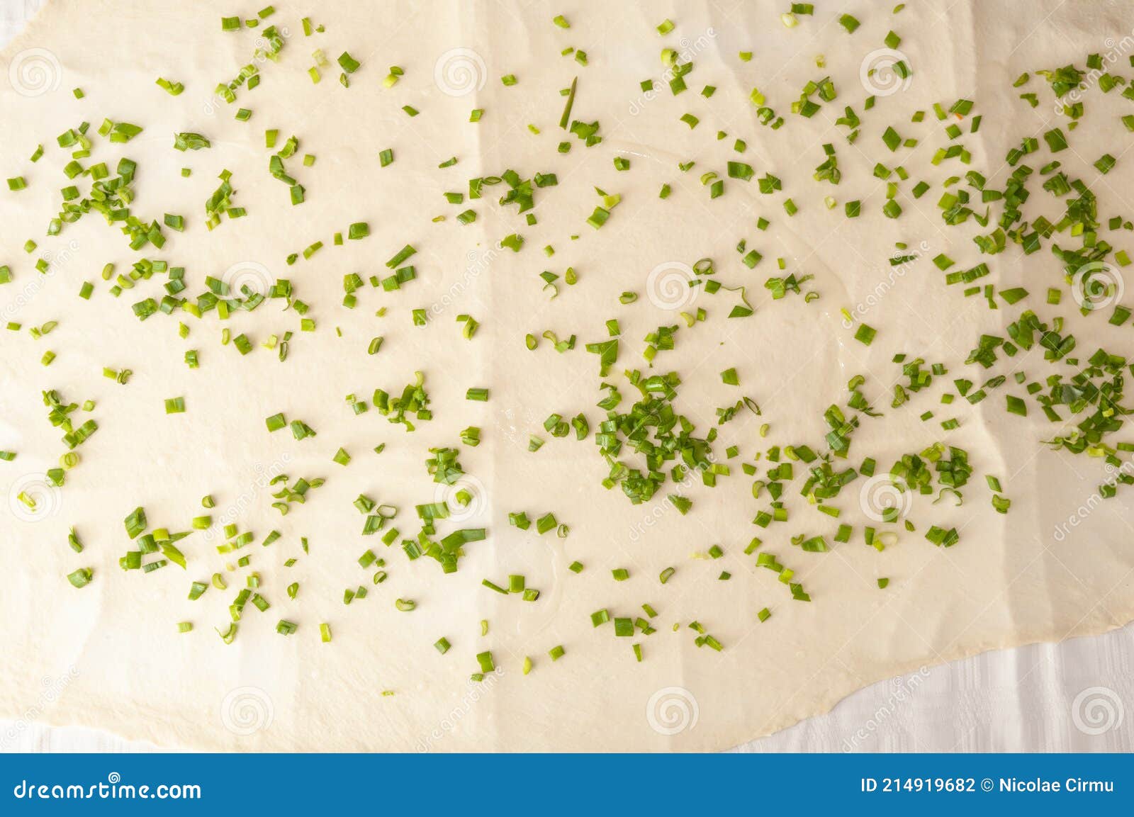 Dough for Pastry, Large Sheet, with Green Onion Stock Photo - Image of ...