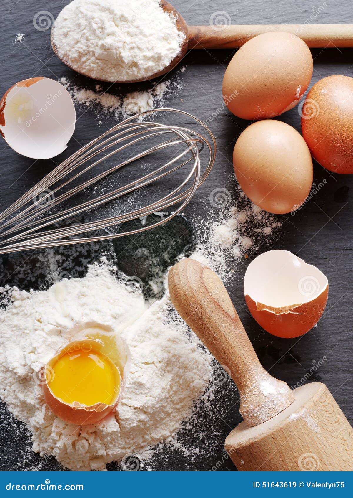 Dough Preparation. Baking Ingredients: Egg and Flour. Stock Image ...