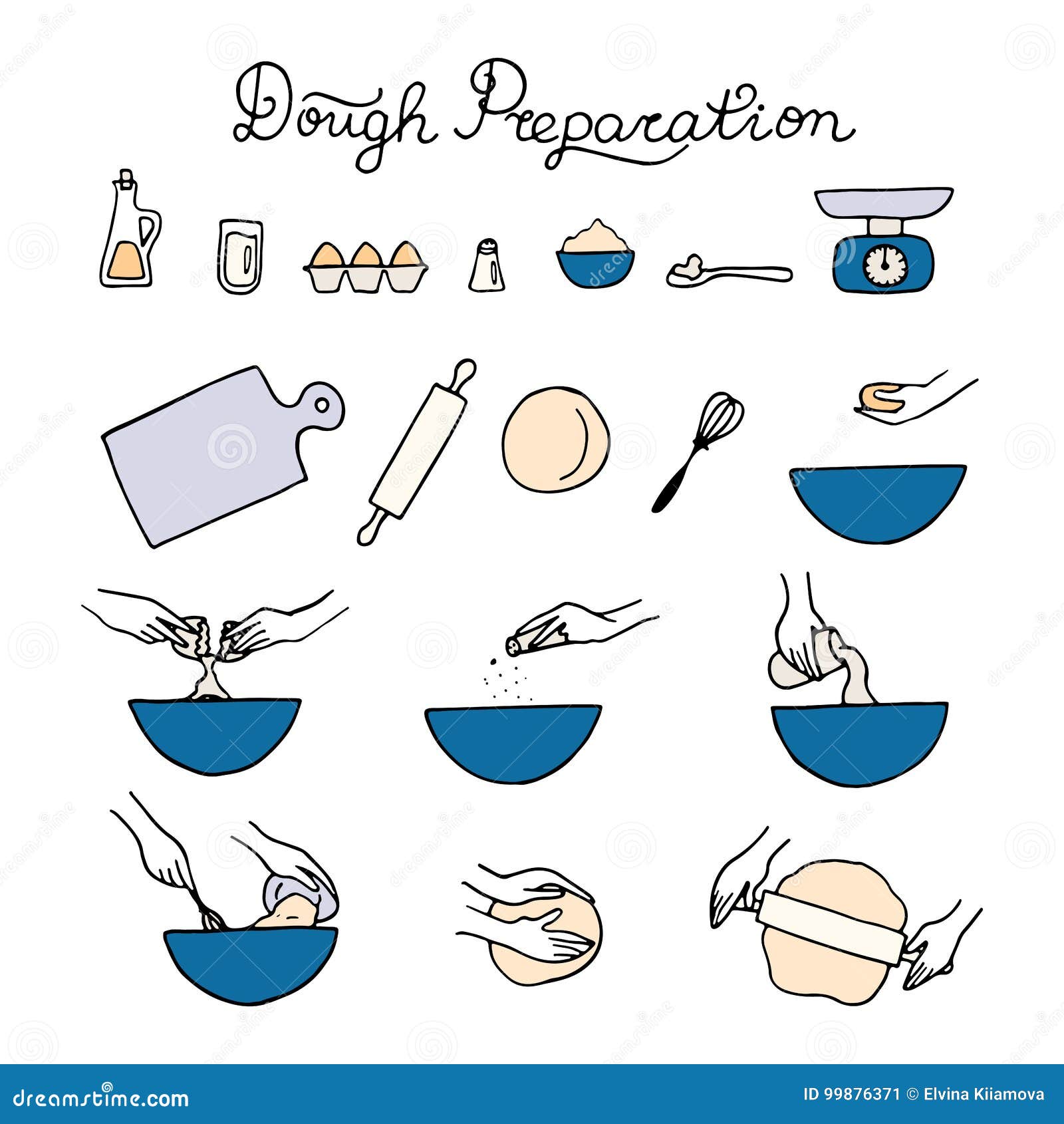 Dough preparation icons. stock vector. Illustration of bakery - 99876371