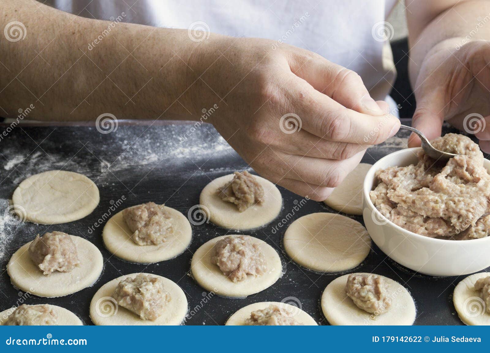 Dough Rolled Out for Cooking Dumplings Stock Photo - Image of bread ...