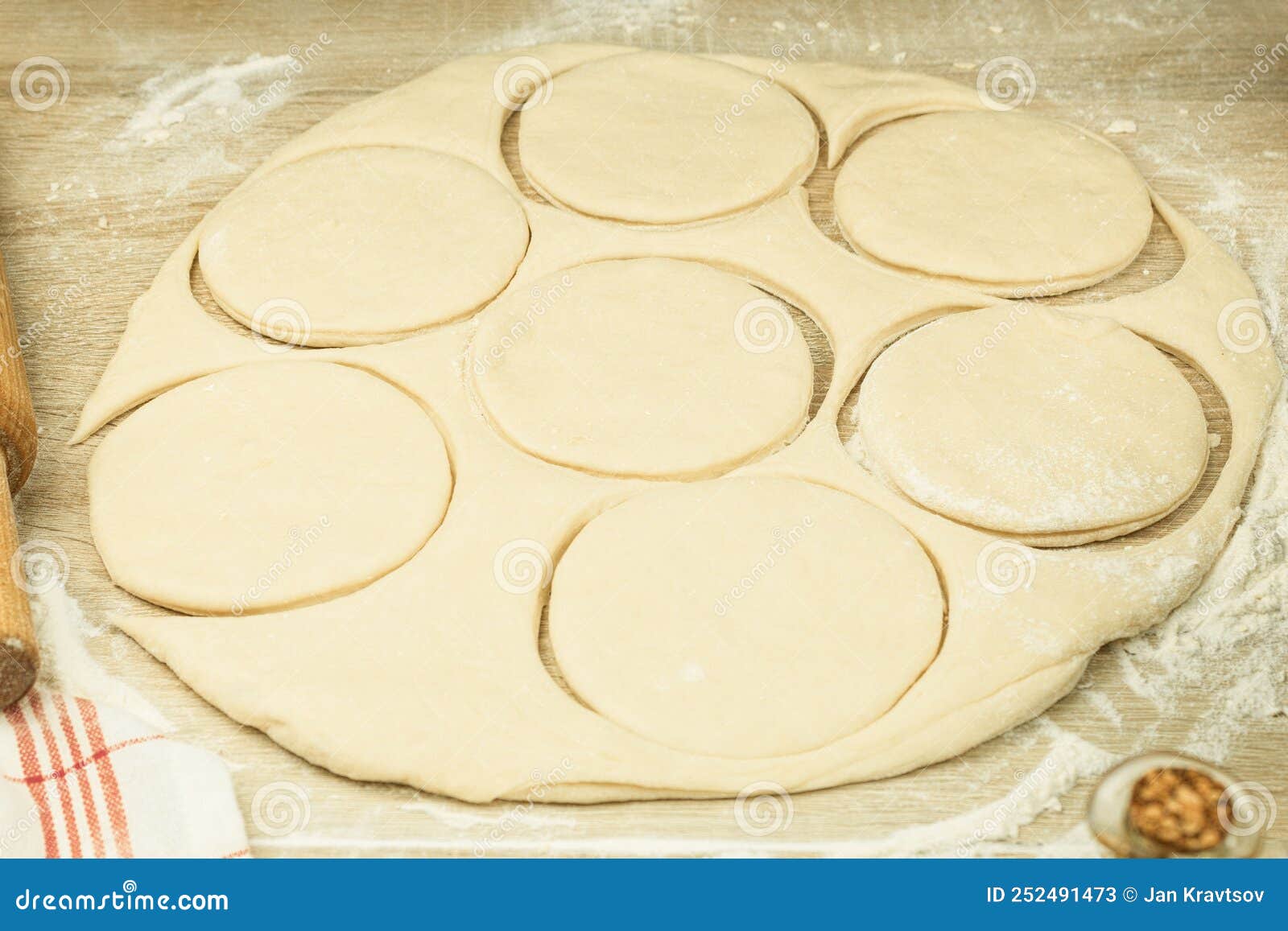Dough Rolled Out on the Table in the Form of Cakes Stock Image - Image ...