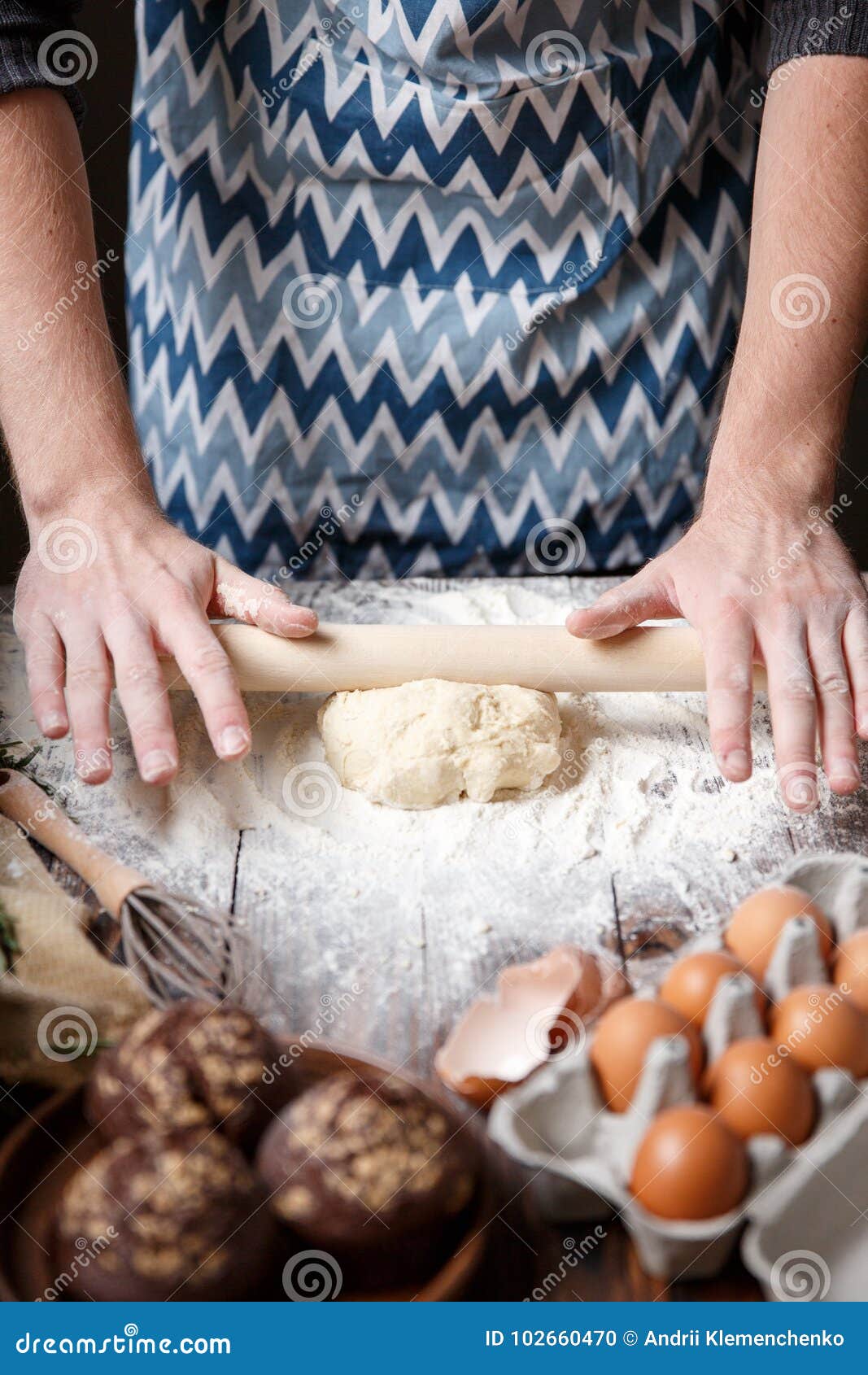 The Dough is Rolled with a Rolling Pin. Stock Photo - Image of food ...