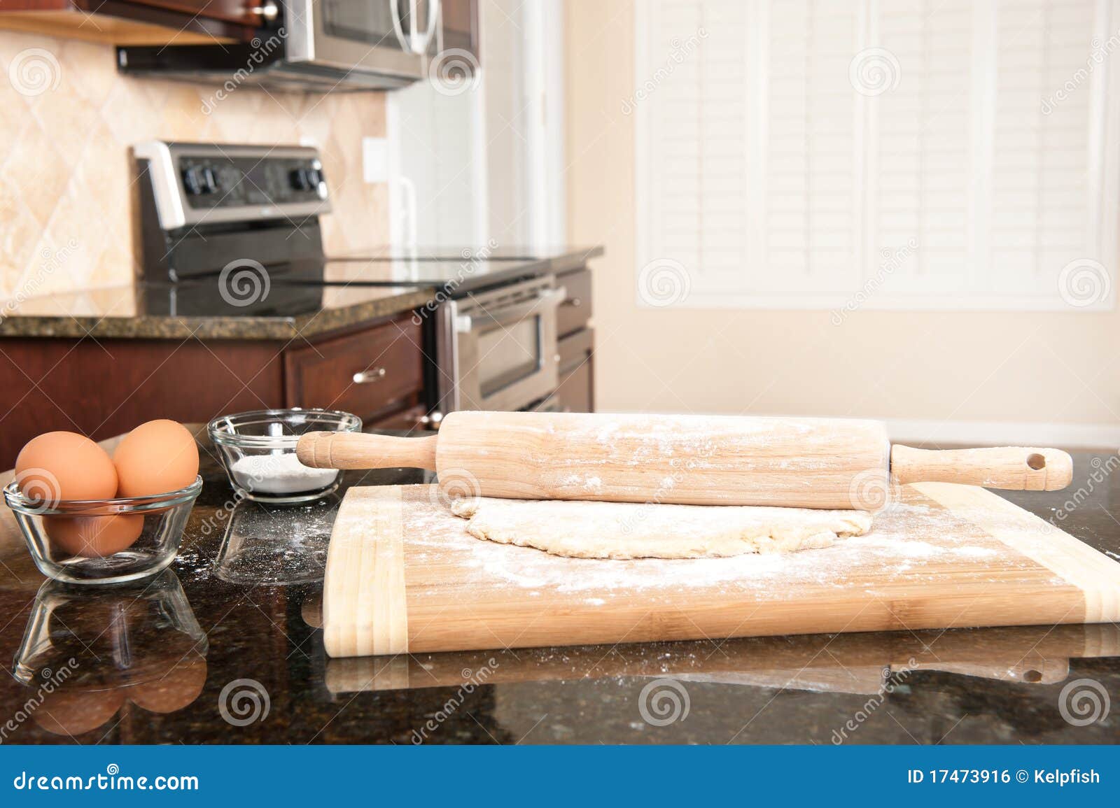 Dough and Rolling Pin in Kitchen Stock Photo - Image of eggs, home ...