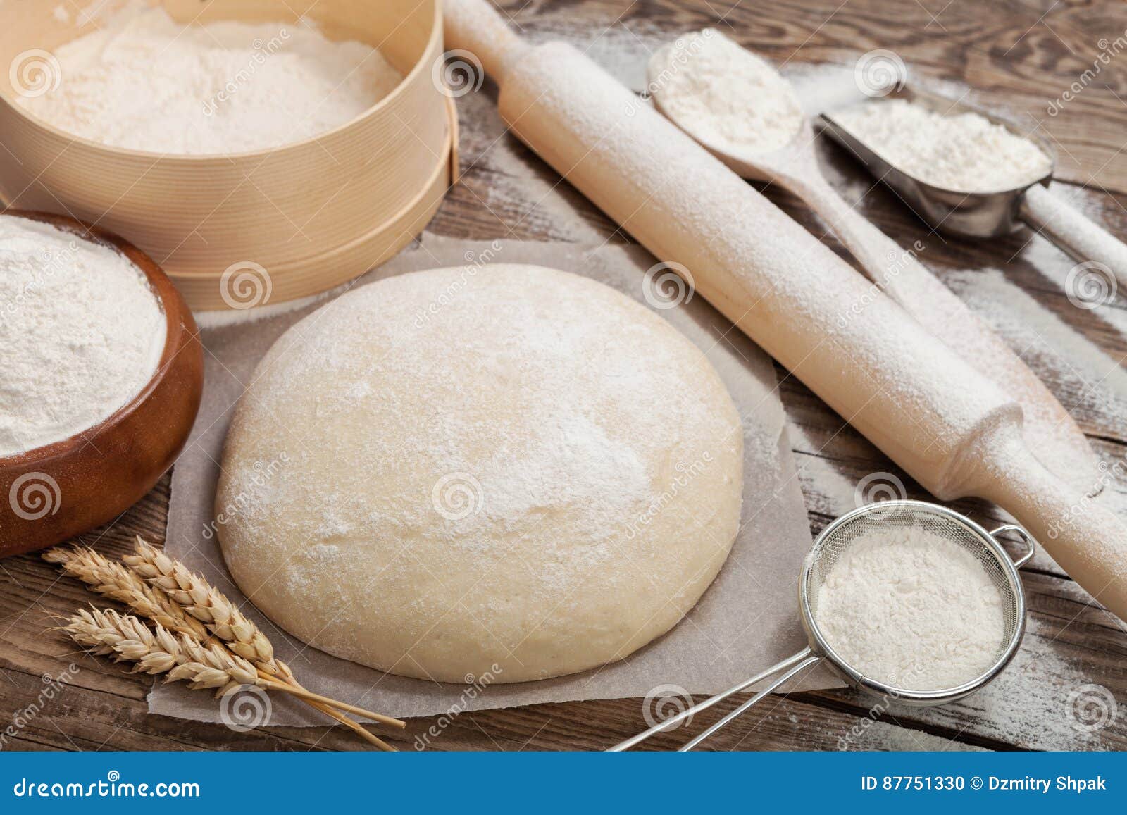 Dough and Rolling-pin on Wooden Table Stock Photo - Image of ingredient ...