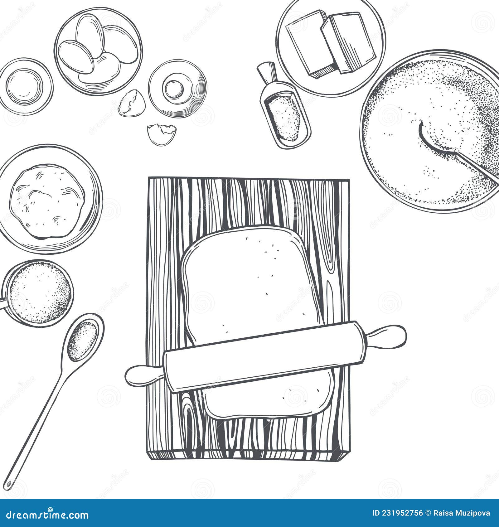 Dough Set. Sketch Illustration Stock Vector - Illustration of meal ...