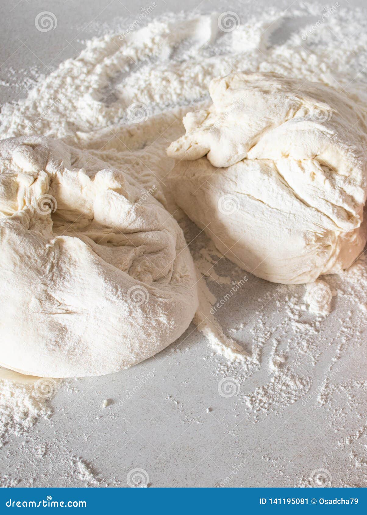 Dough on a White Table with Flour Stock Image - Image of higher, glass ...