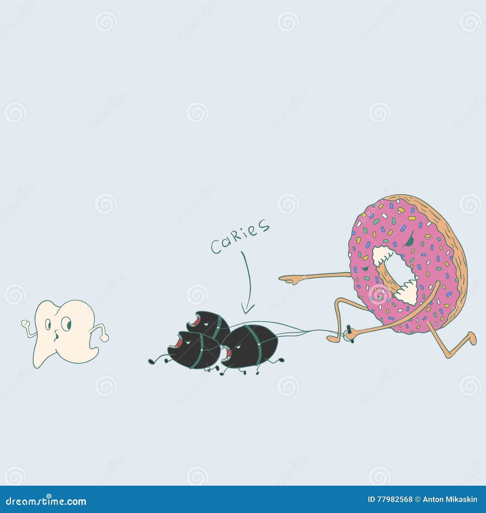 Doughnut With Caries Run For Tooth. Vector Illustration | CartoonDealer ...