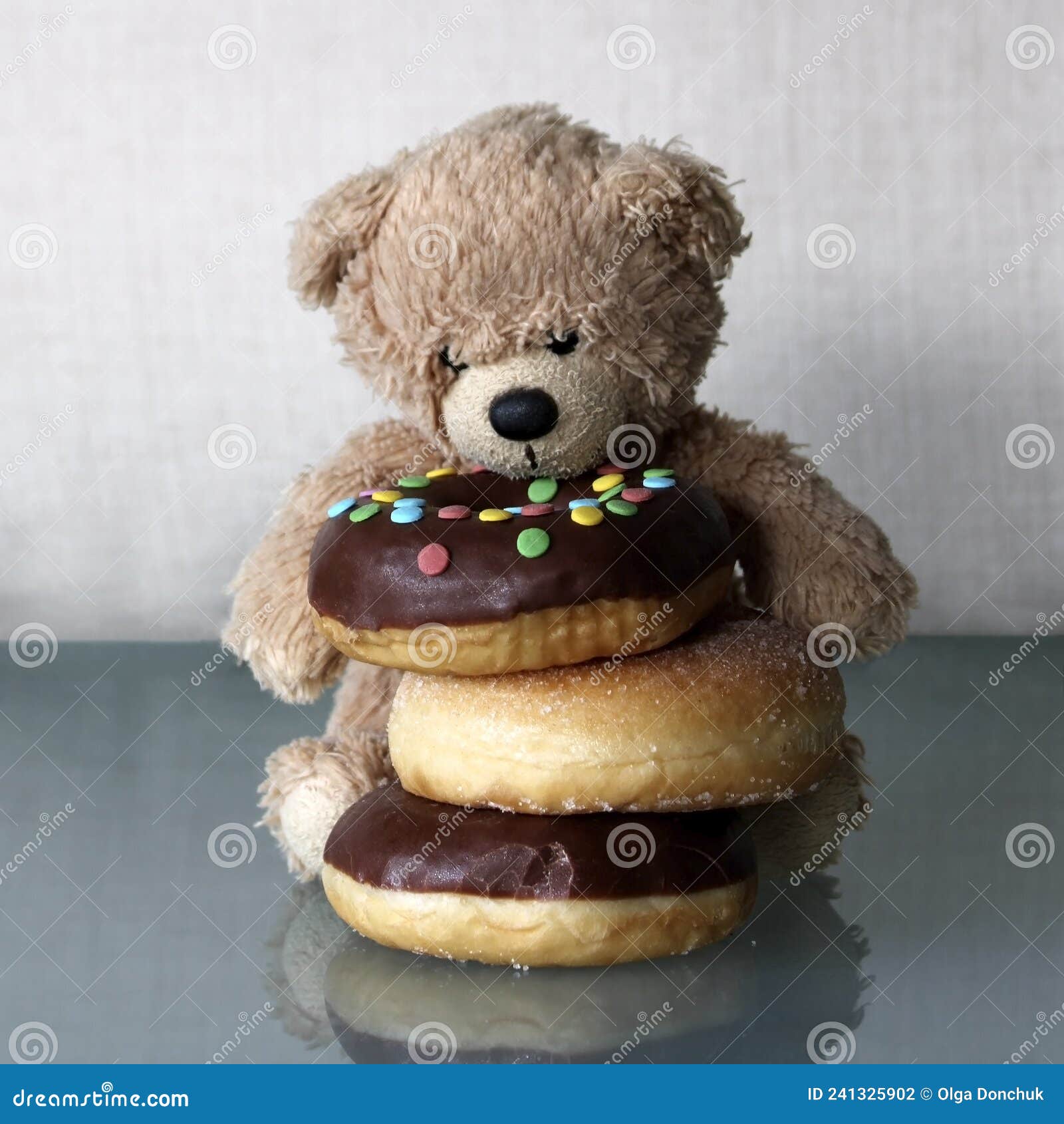 Doughnut Stack and Teddy Bear Stock Photo - Image of treat, donut ...