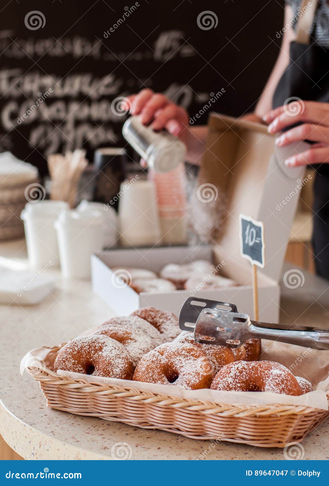 Doughnut Store Counter stock image. Image of baked, money - 89647047